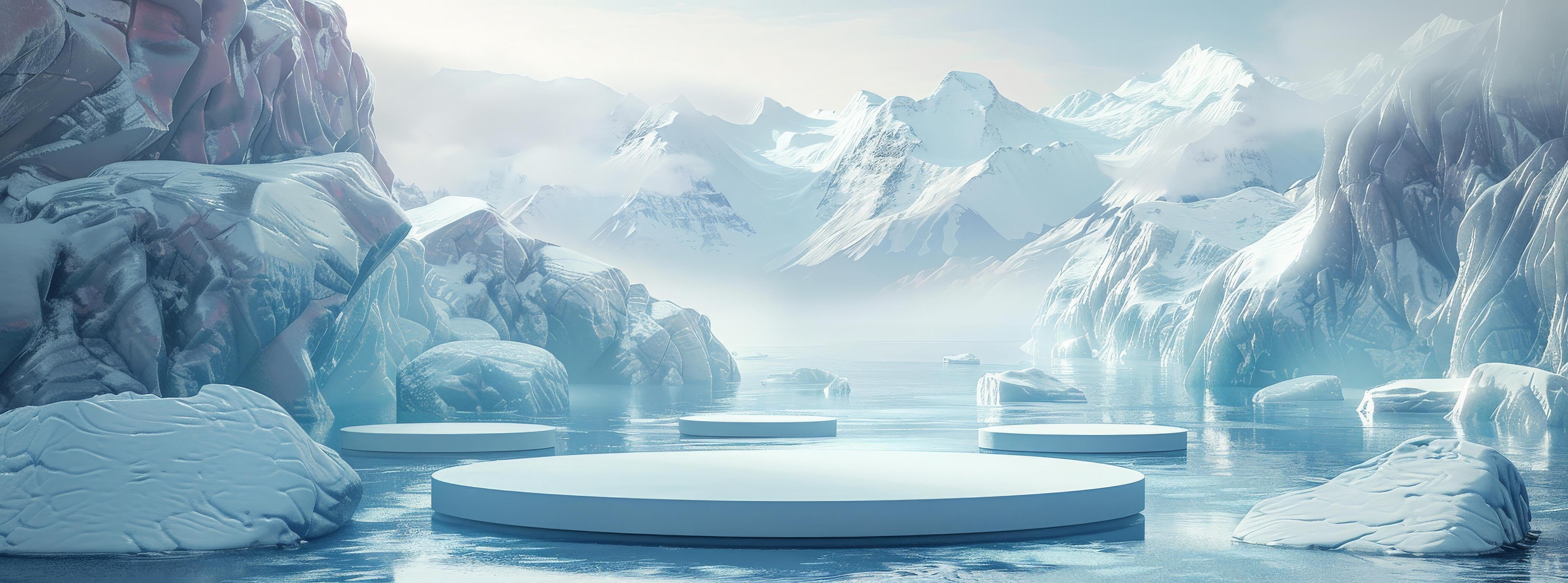 Icebergs Floating in Lake Surrounded by Mountains 43112664 Stock Photo ...