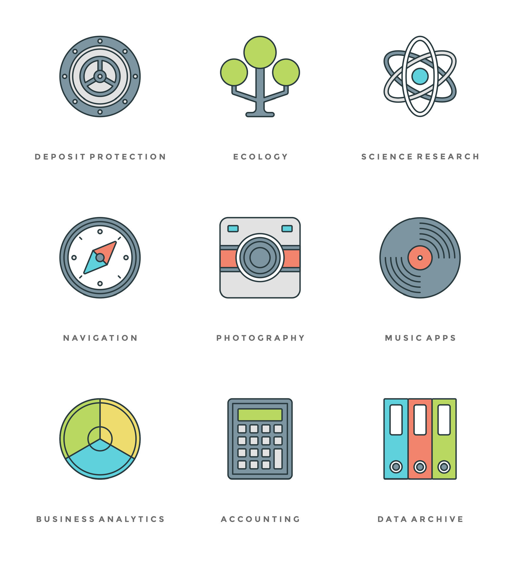 Flat line simple icons set. Thin linear stroke Essentials objects ...