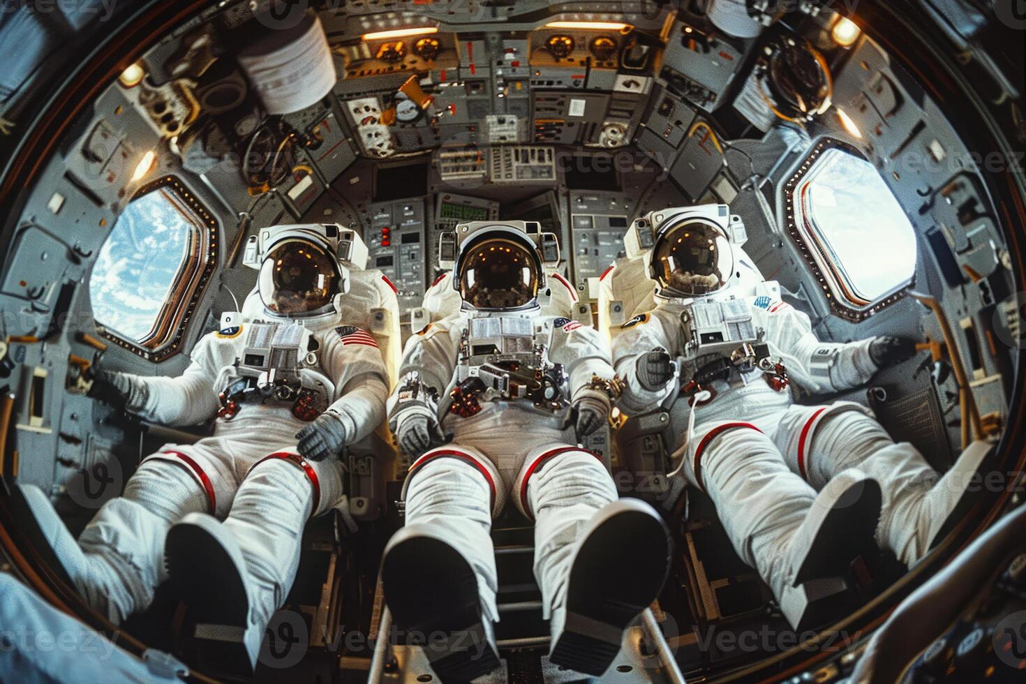 Astronaut Team Inside Space Shuttle Cockpit During a Mission 43161069 Stock Photo at Vecteezy