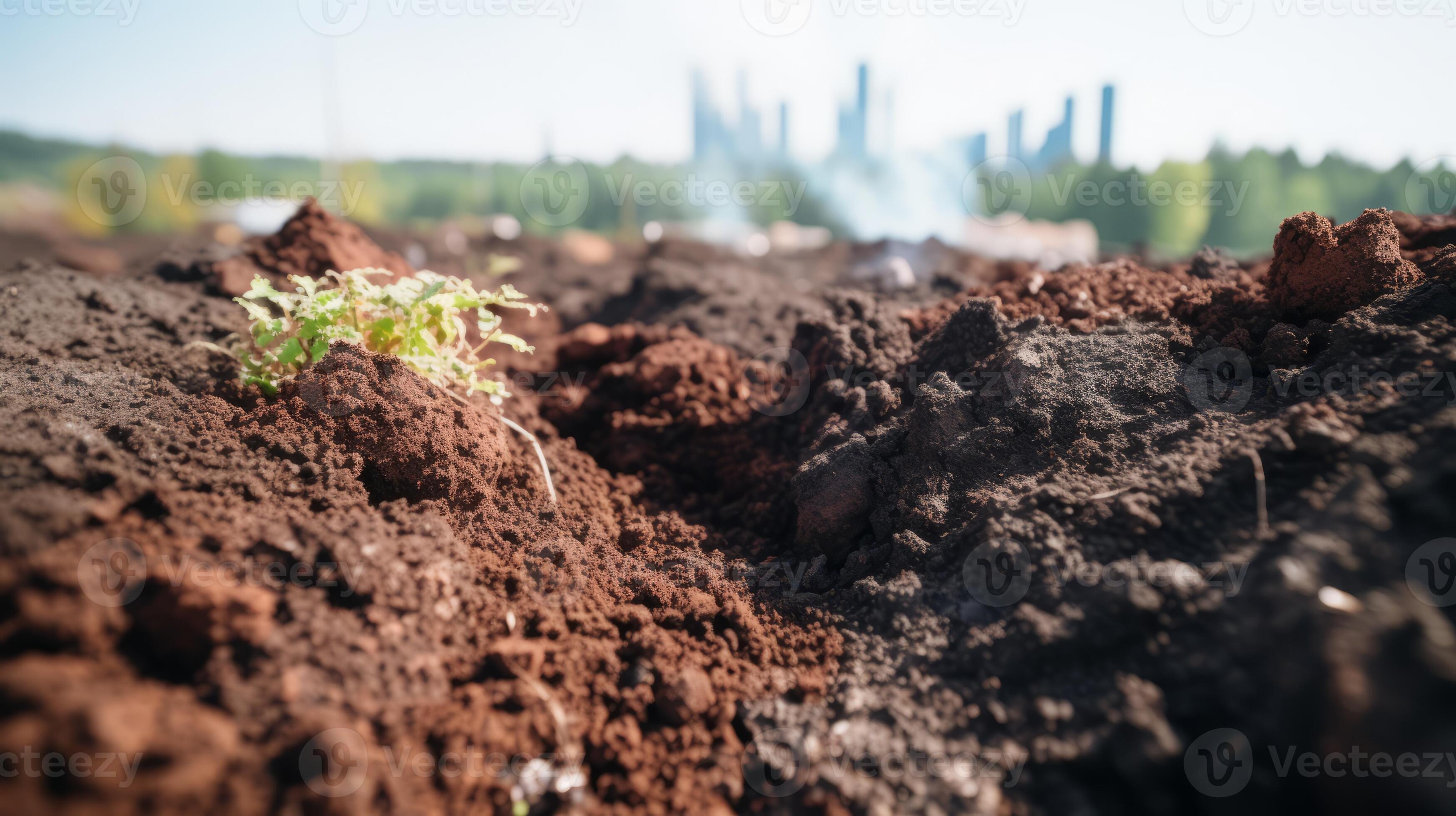 AI generated A closeup of soil with visible pollution and toxic ...