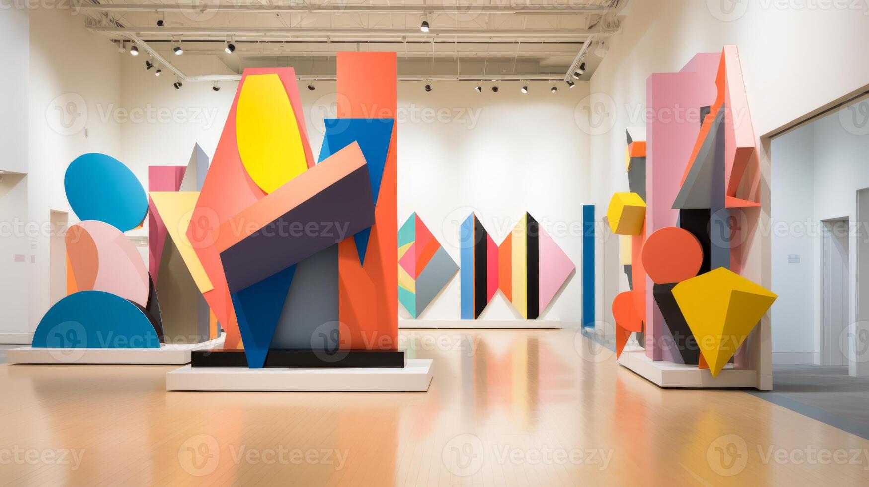 AI generated A modern art installation with bold geometric shapes ...