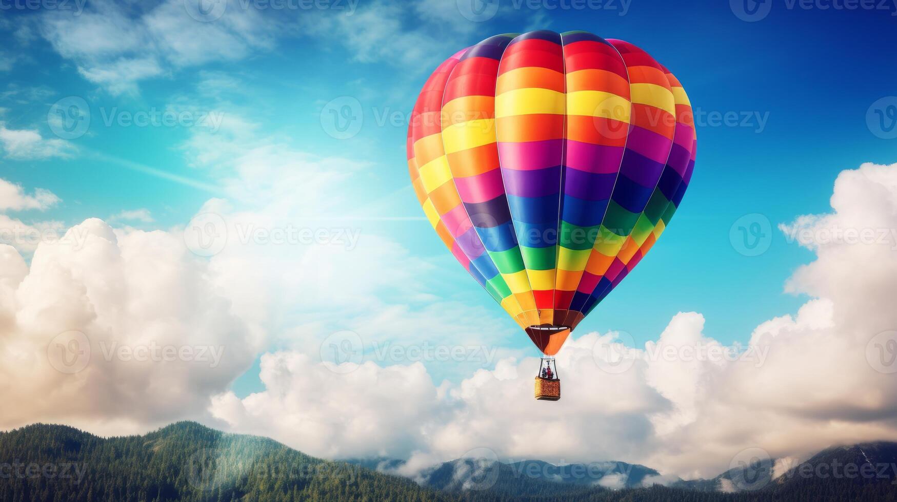 AI generated A rainbow-colored hot air balloon in flight. Generative AI 43163336 Stock Photo at ...