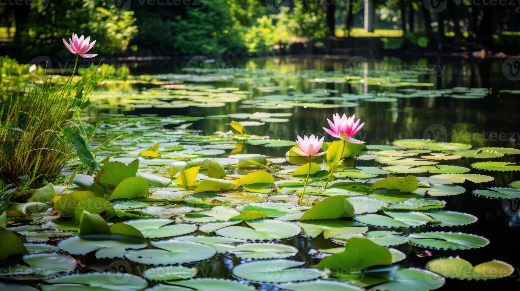 AI generated A serene pond with floating lily pads. Generative AI ...