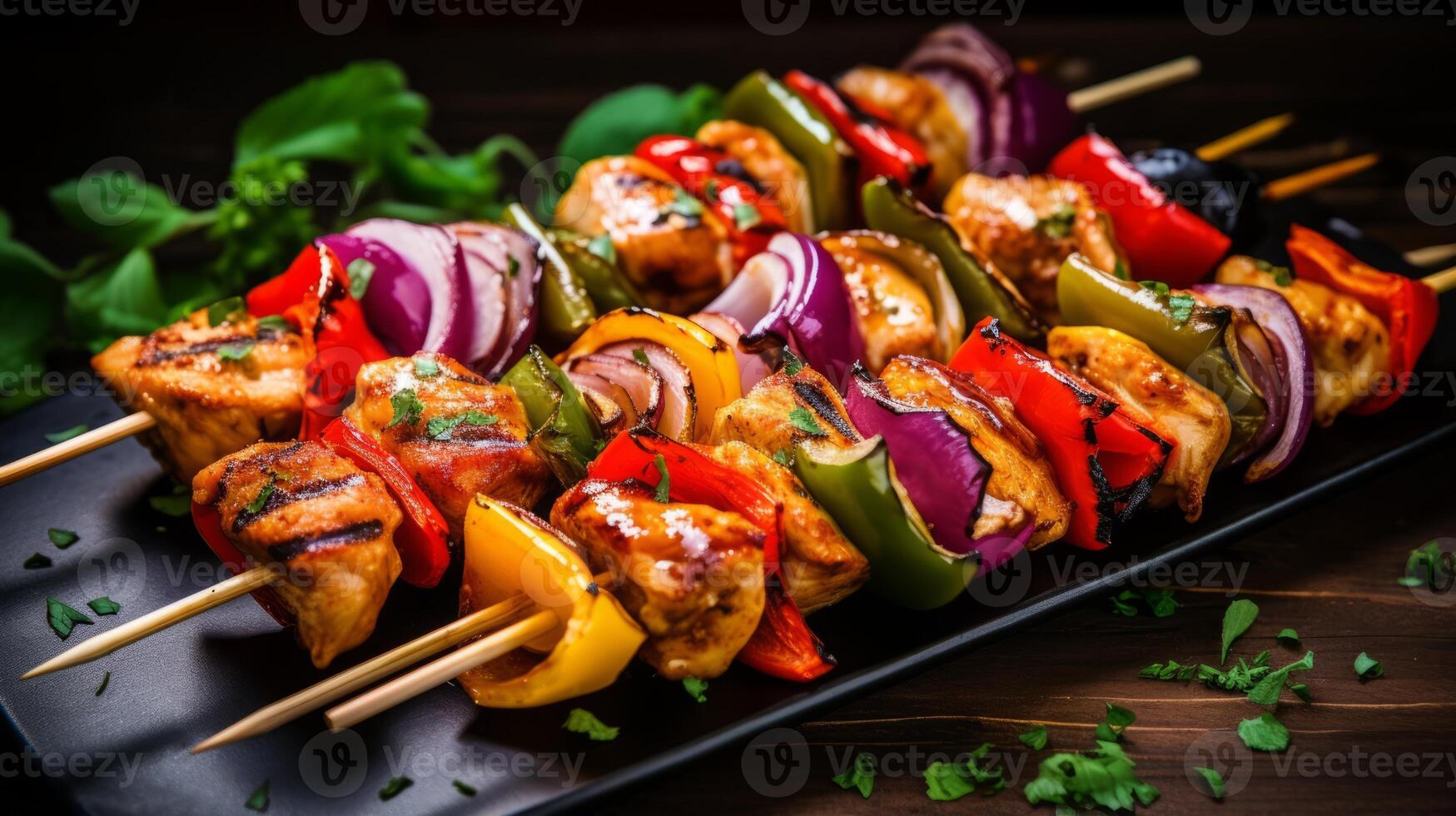 AI generated Colorful bbq chicken skewers, bursting flavors. Generative AI 43164246 Stock Photo ...