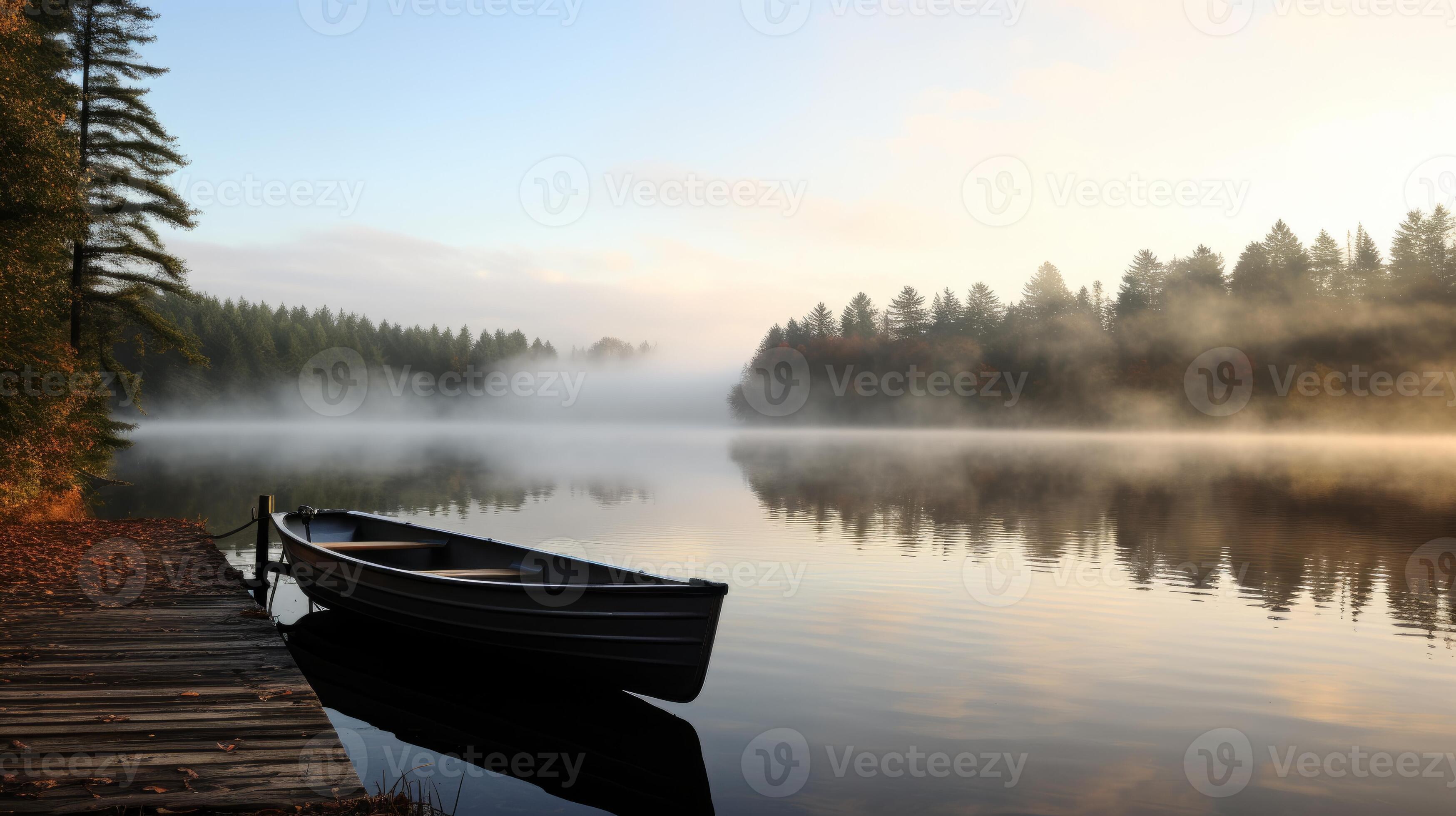AI generated The serene stillness of a misty morning on a lake. Generative AI 43165582 Stock ...