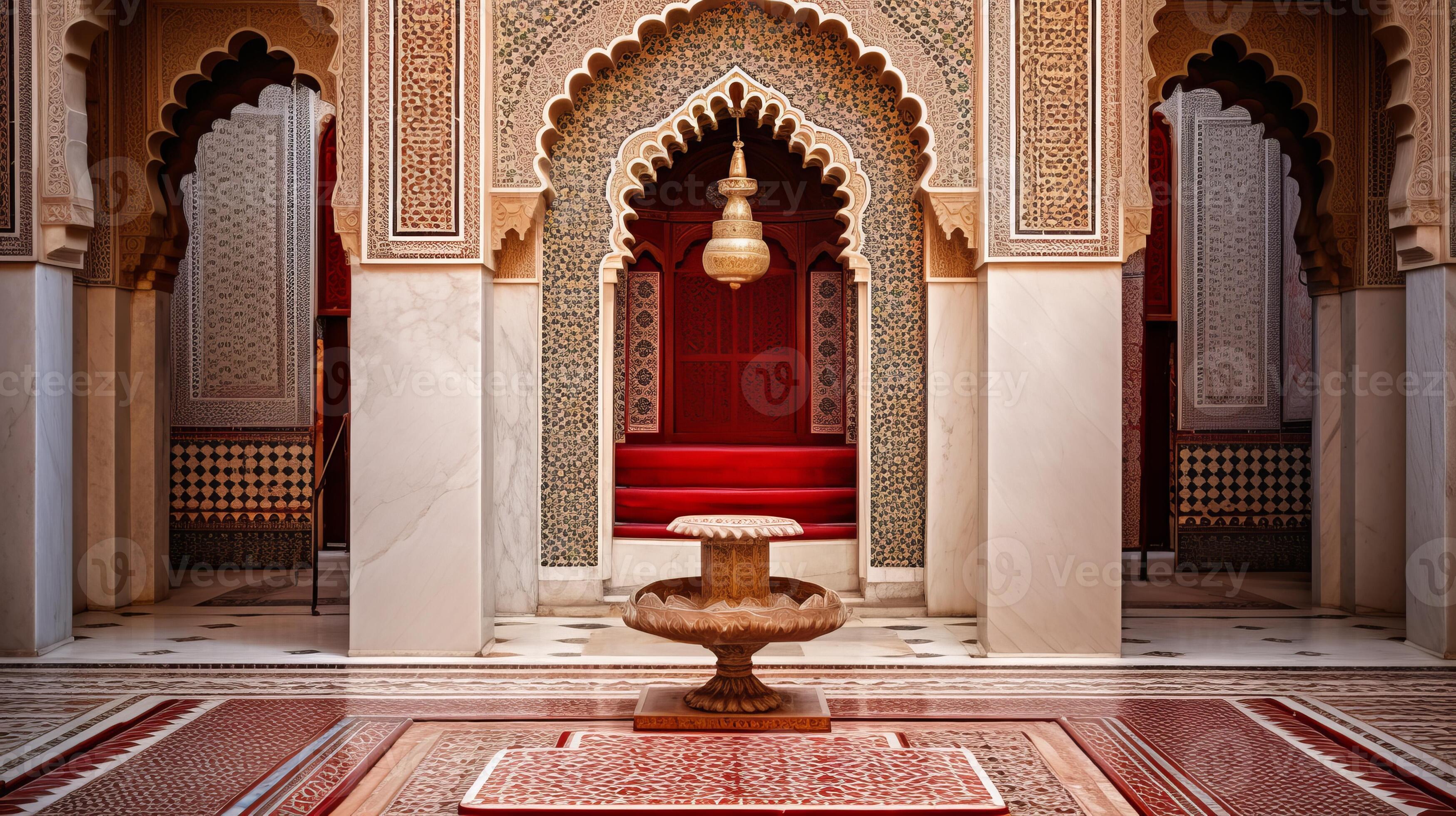 AI generated A beautifully decorated mihrab prayer niche in a mosque ...