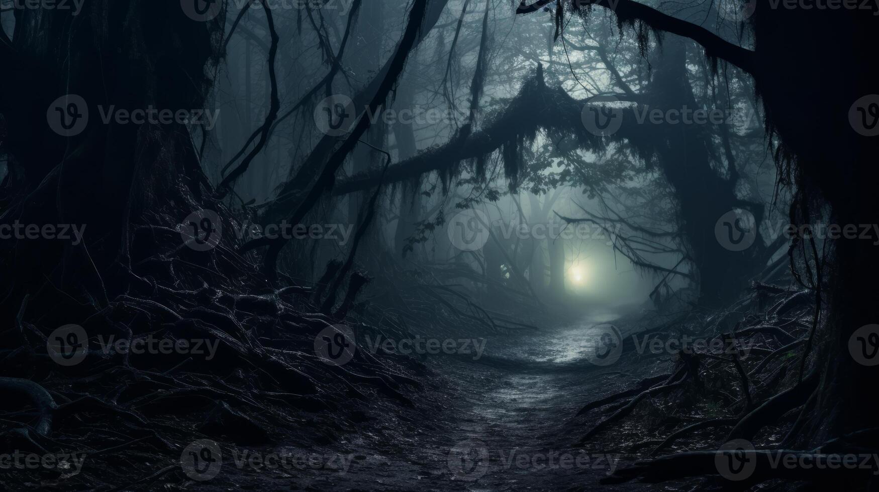 AI generated A haunted forest path with ghostly apparitions. Generative AI 43166601 Stock Photo ...