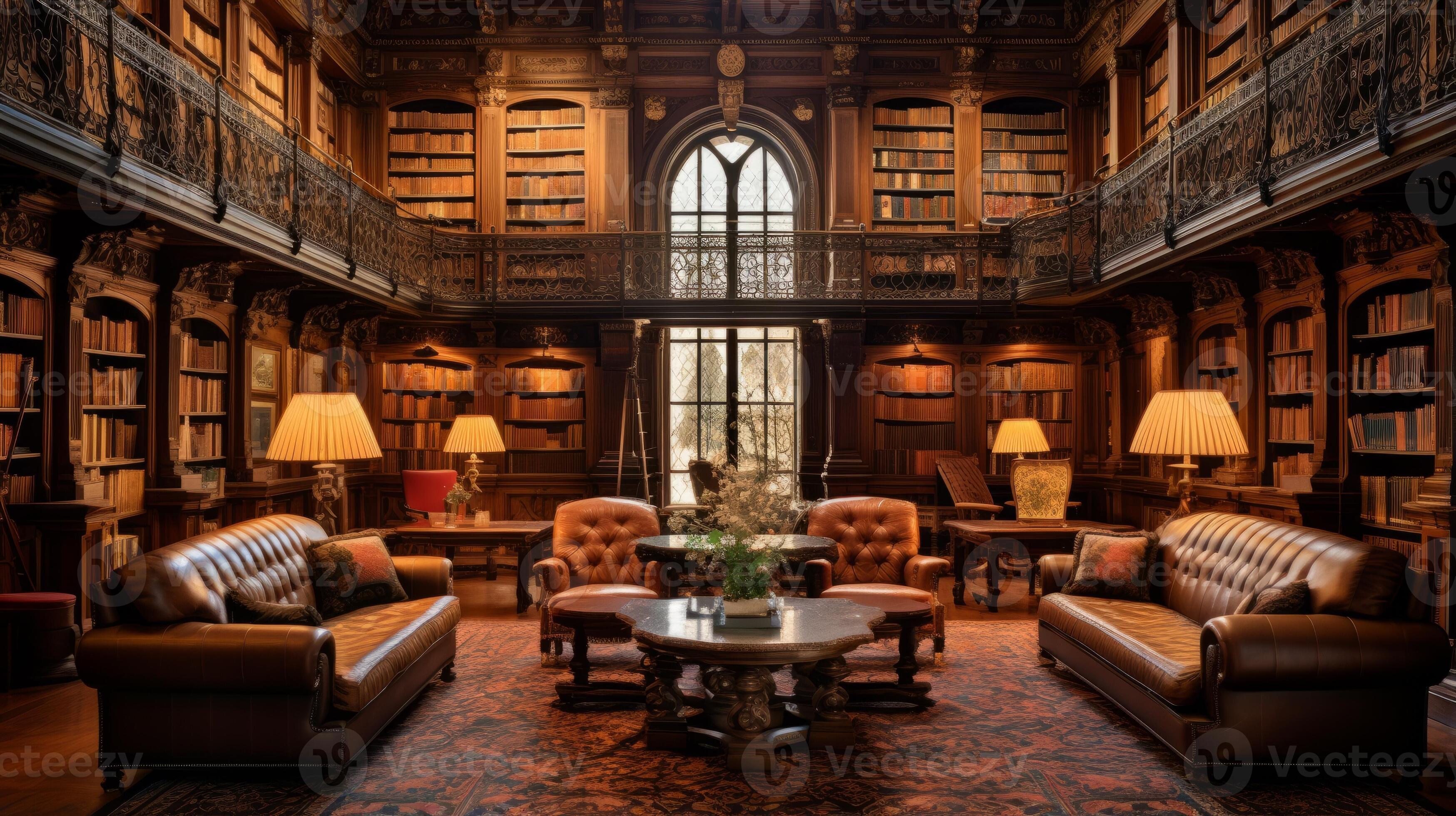 AI generated A library interior with ornate architecture and bookcases. Generative AI 43166683 ...