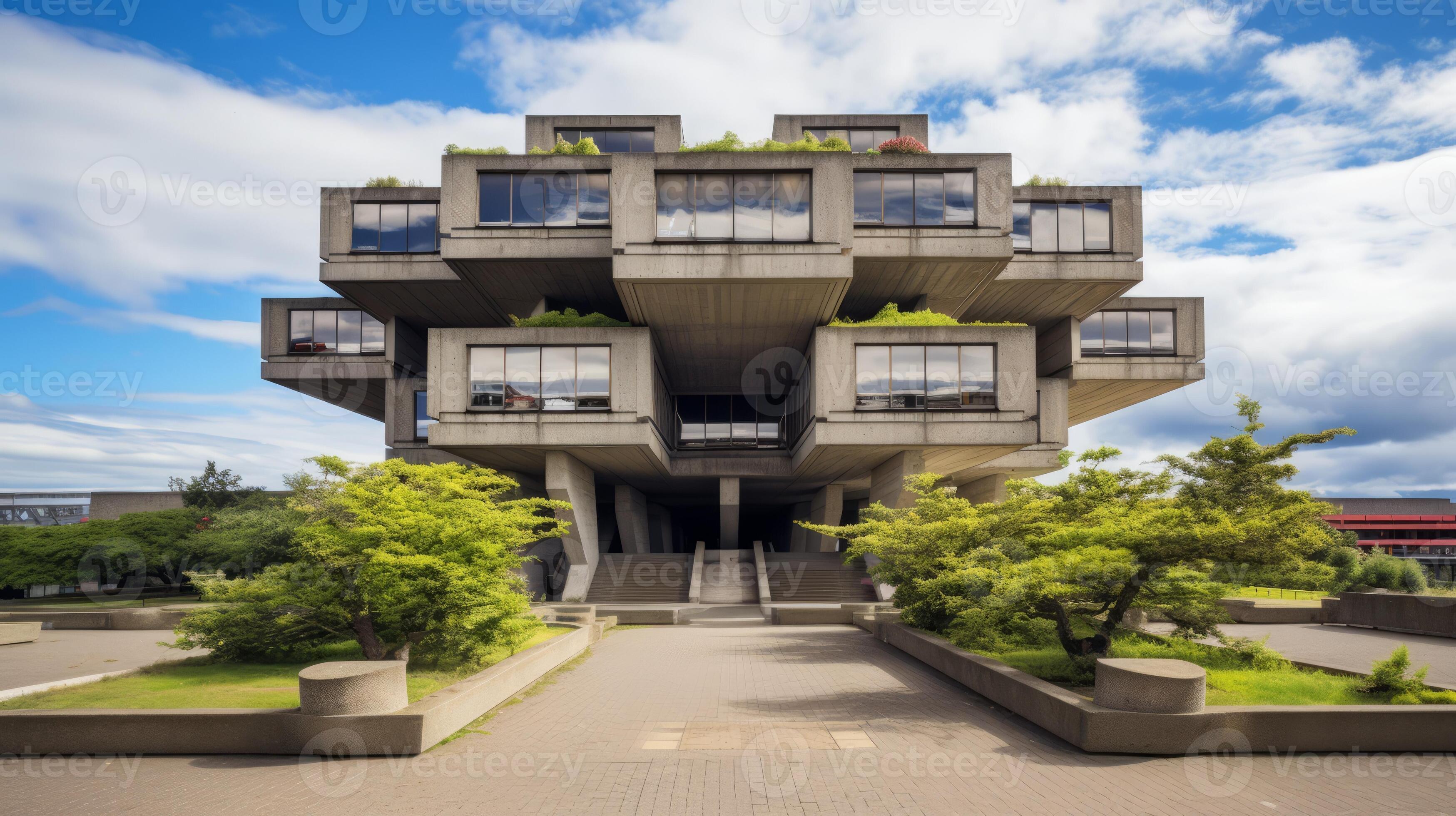 AI generated A striking exterior view of a brutalist architecture masterpiece. Generative AI ...
