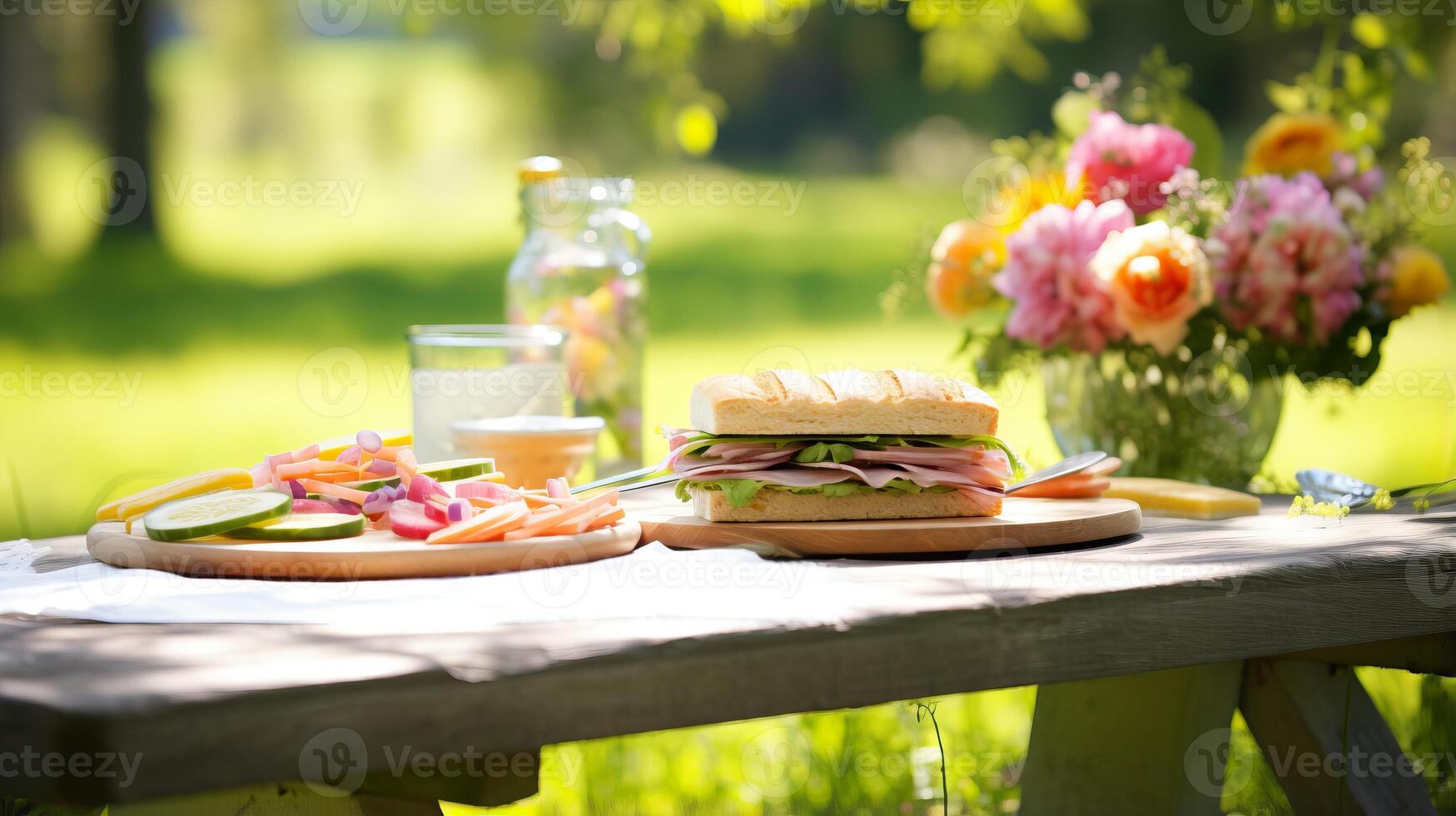 AI generated A summer picnic table with sandwiches and lemonade. Generative AI 43167400 Stock ...