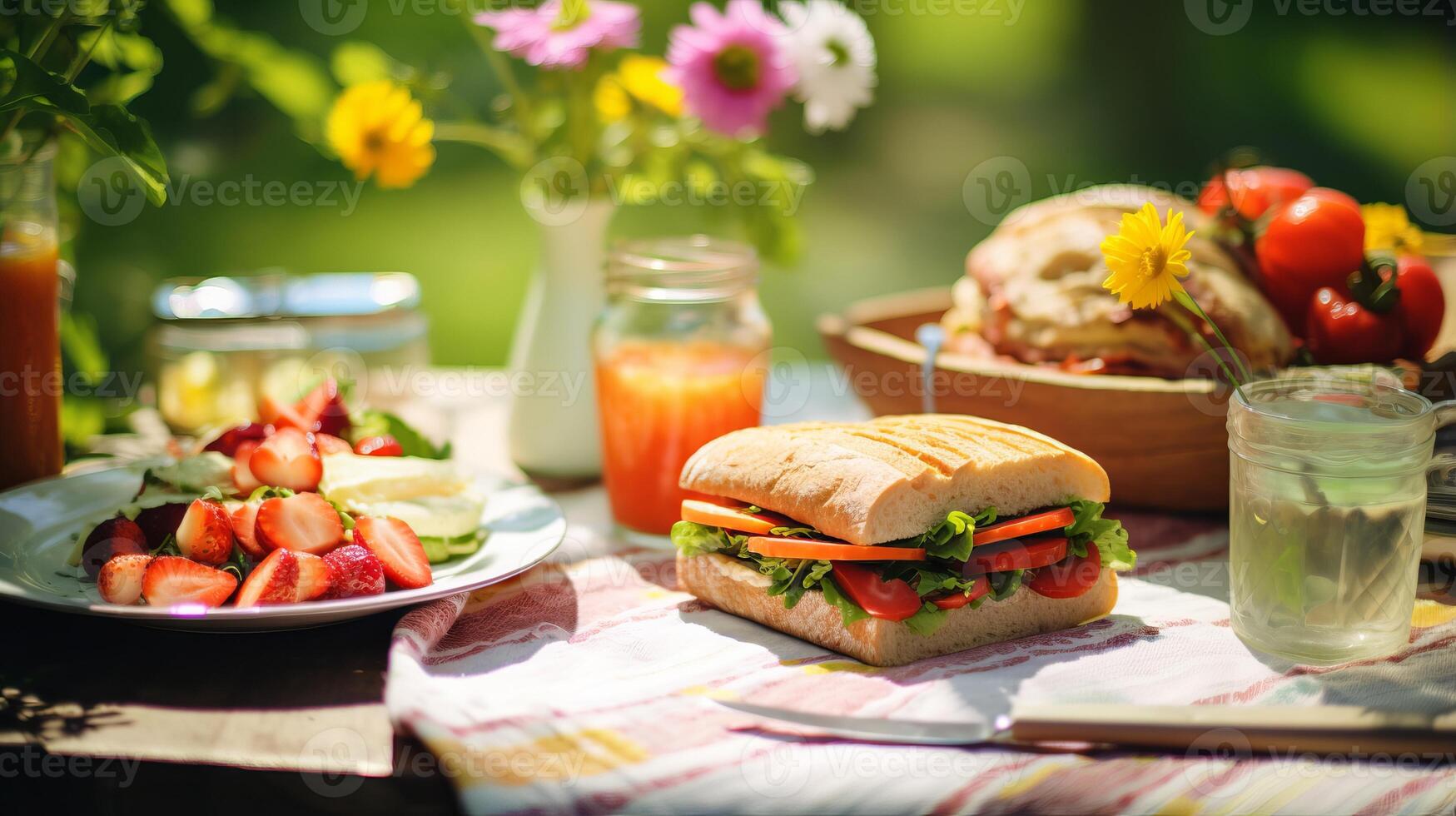 AI generated Summer picnic table with sandwiches and lemonade. Generative AI 43167414 Stock ...