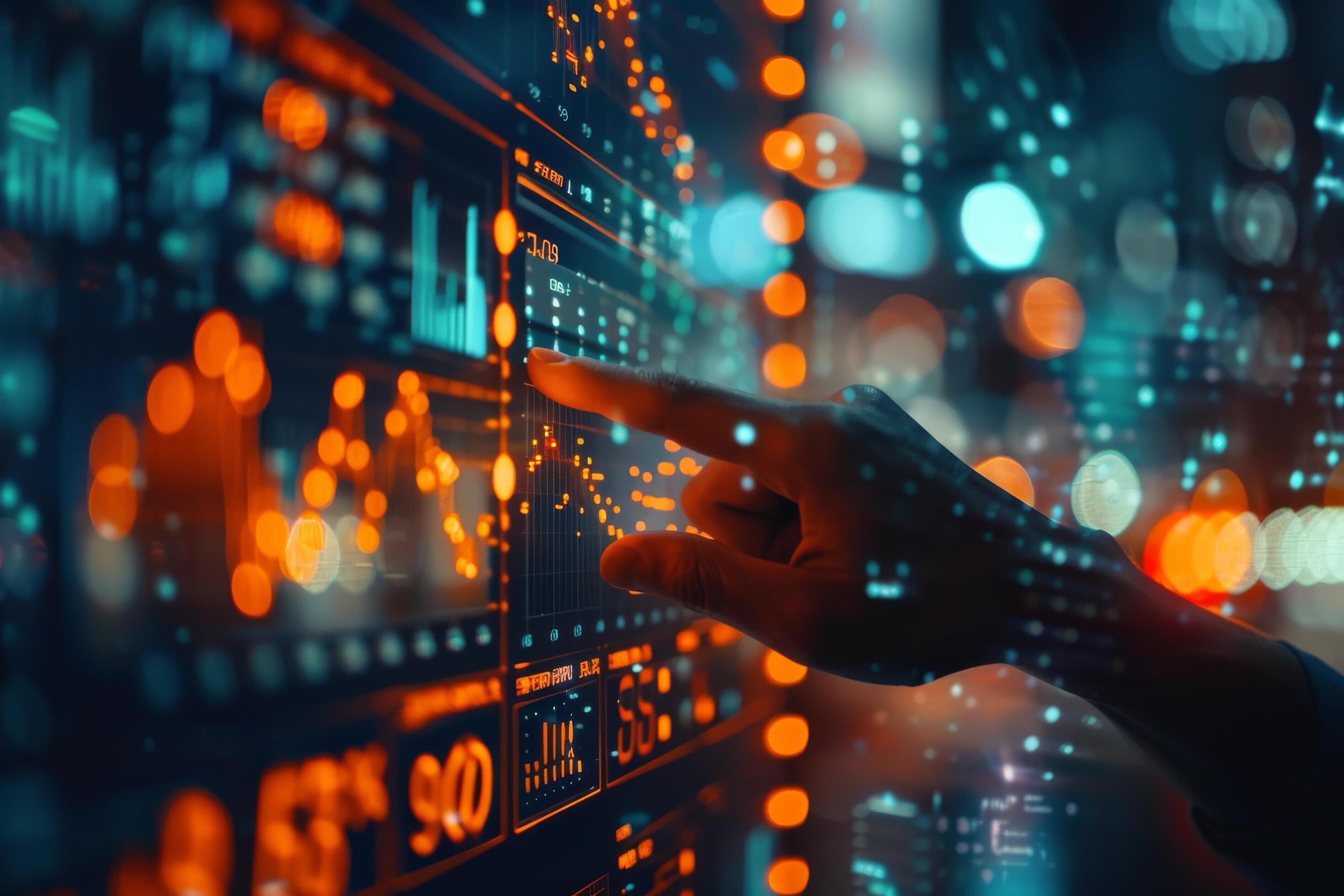 AI generated Person Touching Screen With City Background 43167554 Stock ...