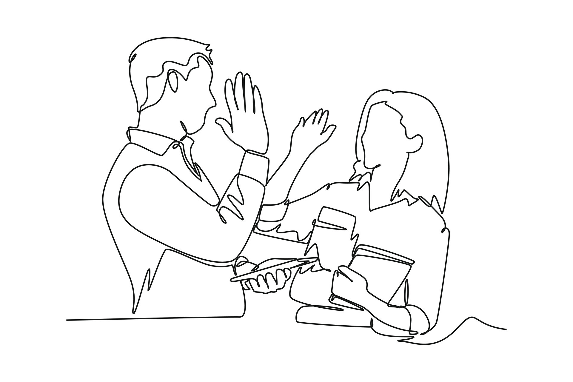 Continuous One Line Drawing Happy Work Concept Doodle Illustration