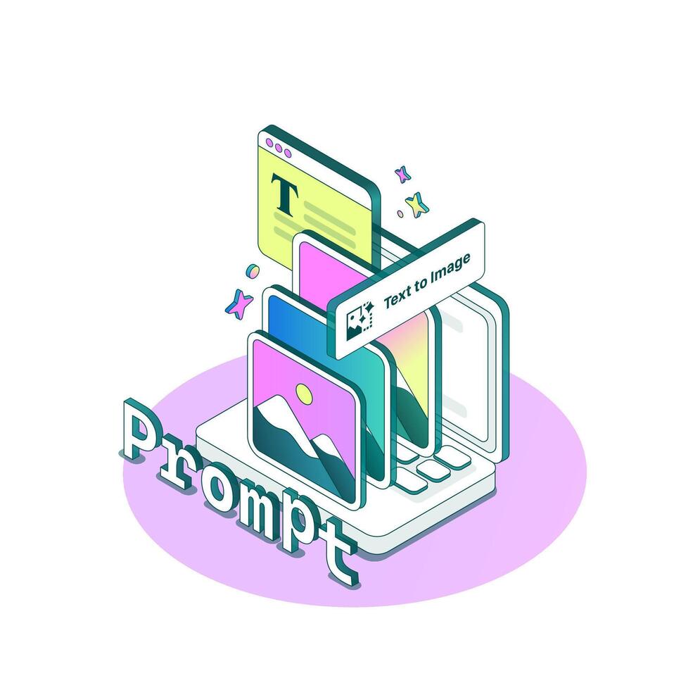 Artificial intelligence turns text into many pictures. Isometric ...