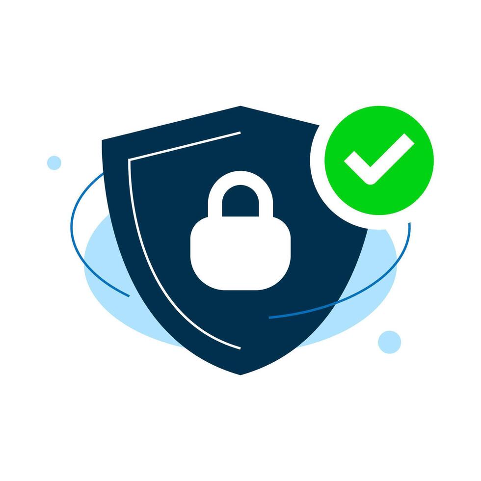 Data Has Been Protected By The System Shield With Check Mark Concept Illustration Flat Design