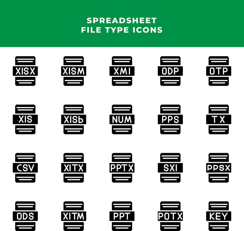 File Type Icon Spreadsheet Set With Solid Design Files Format Document Collection 43184791