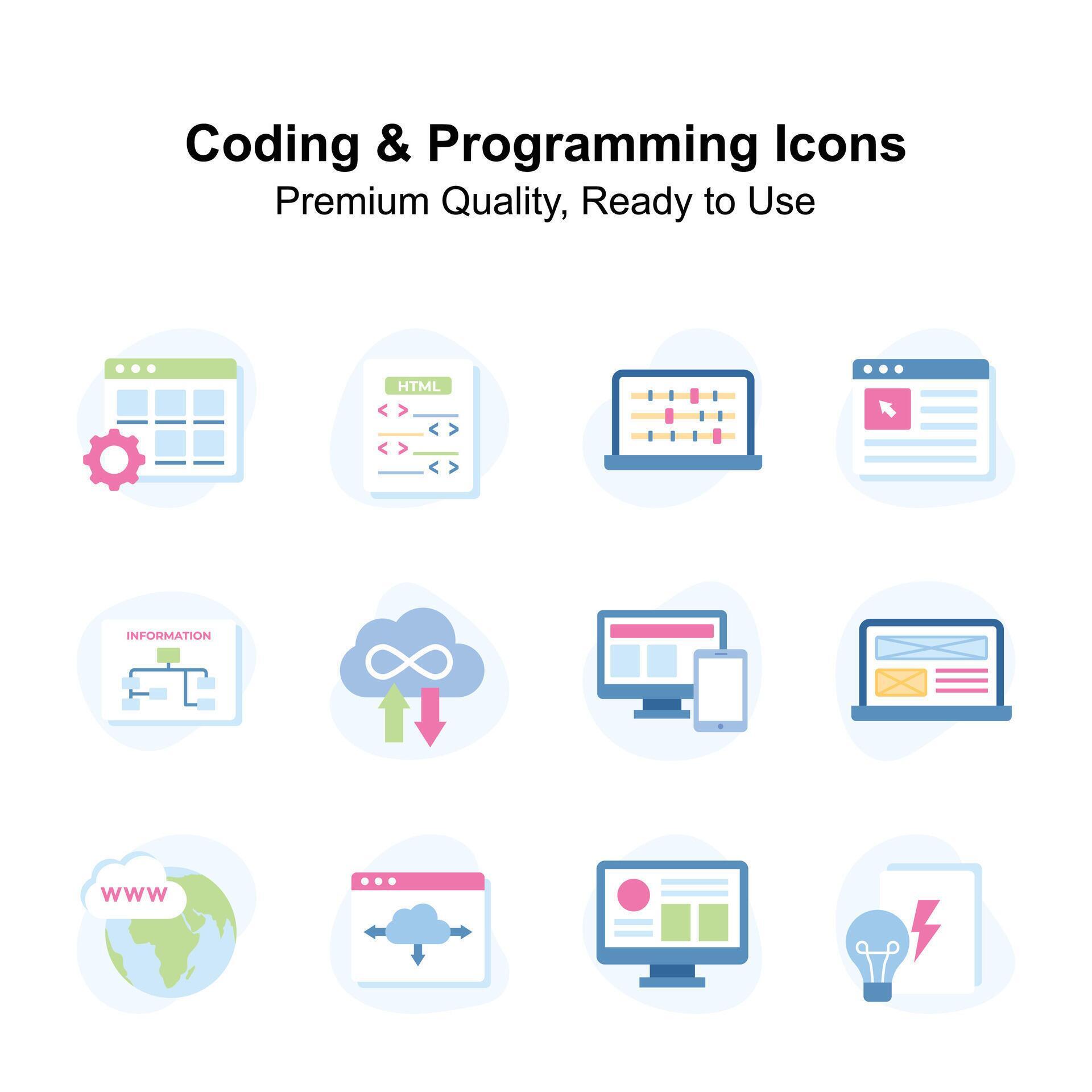 Well designed coding and programming icon set, ready for premium use ...