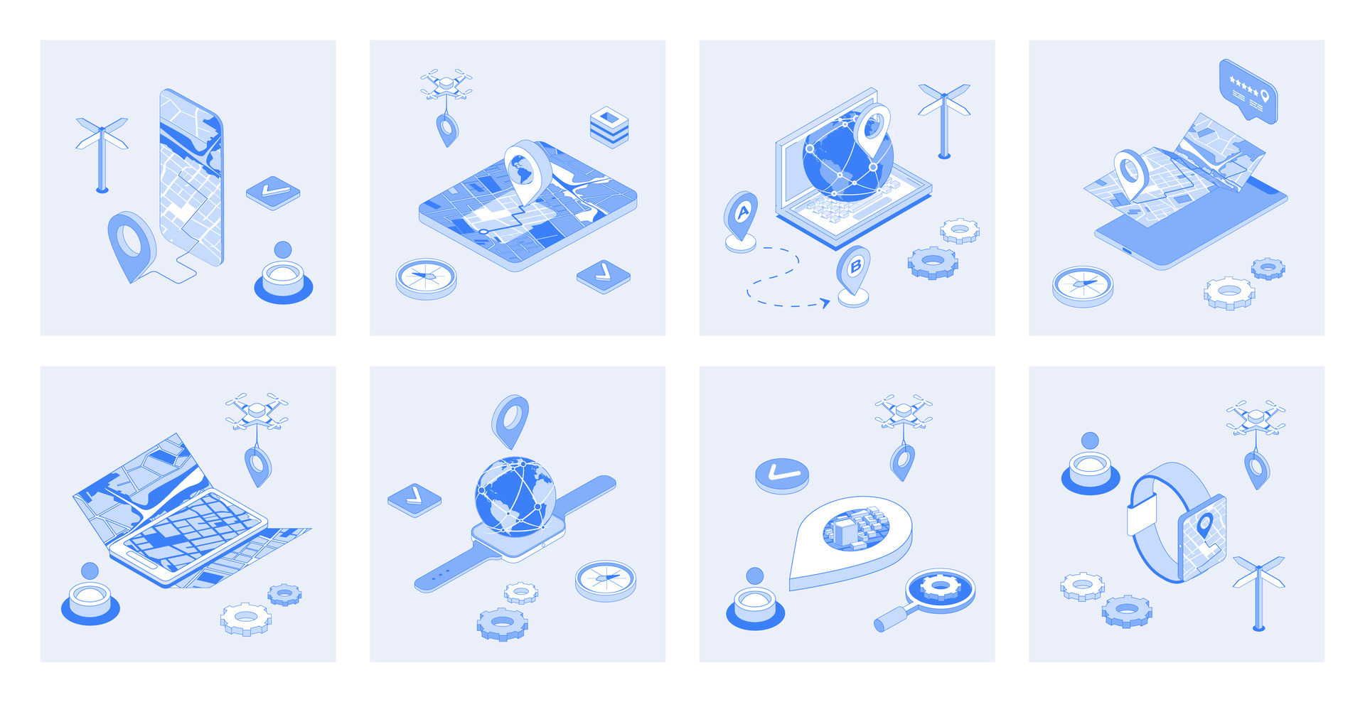 Gps Navigation 3d Isometric Concept Set With Isometric Icons Design For