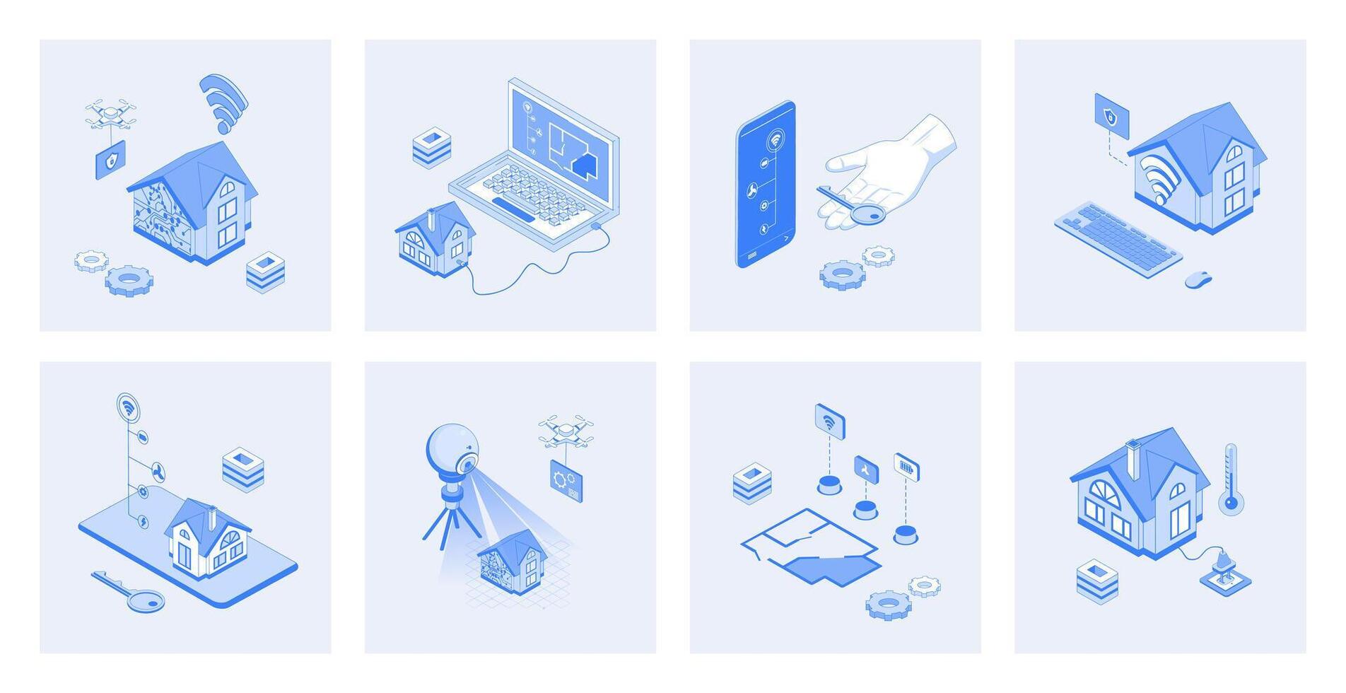 Smart home 3d isometric concept set with isometric icons design for web. Collection of wireless ...