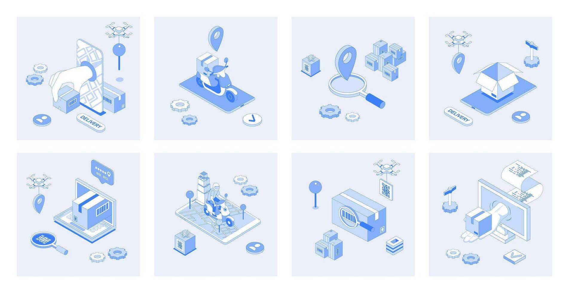 Delivery service 3d isometric concept set with isometric icons design for web. Collection of ...