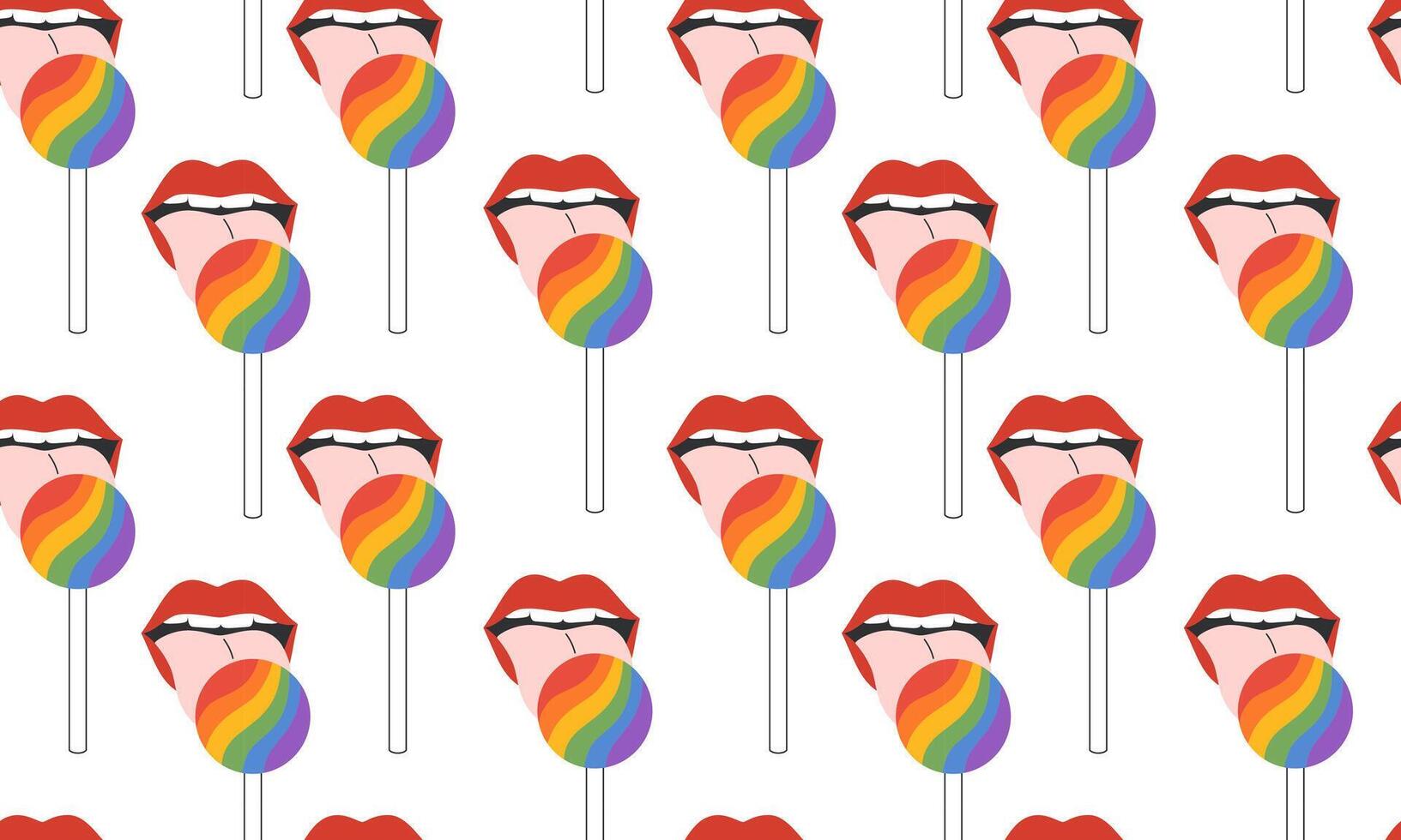 Seamless Pattern With Lgbt Rainbow Lollipop Lips In Red Lipstick And
