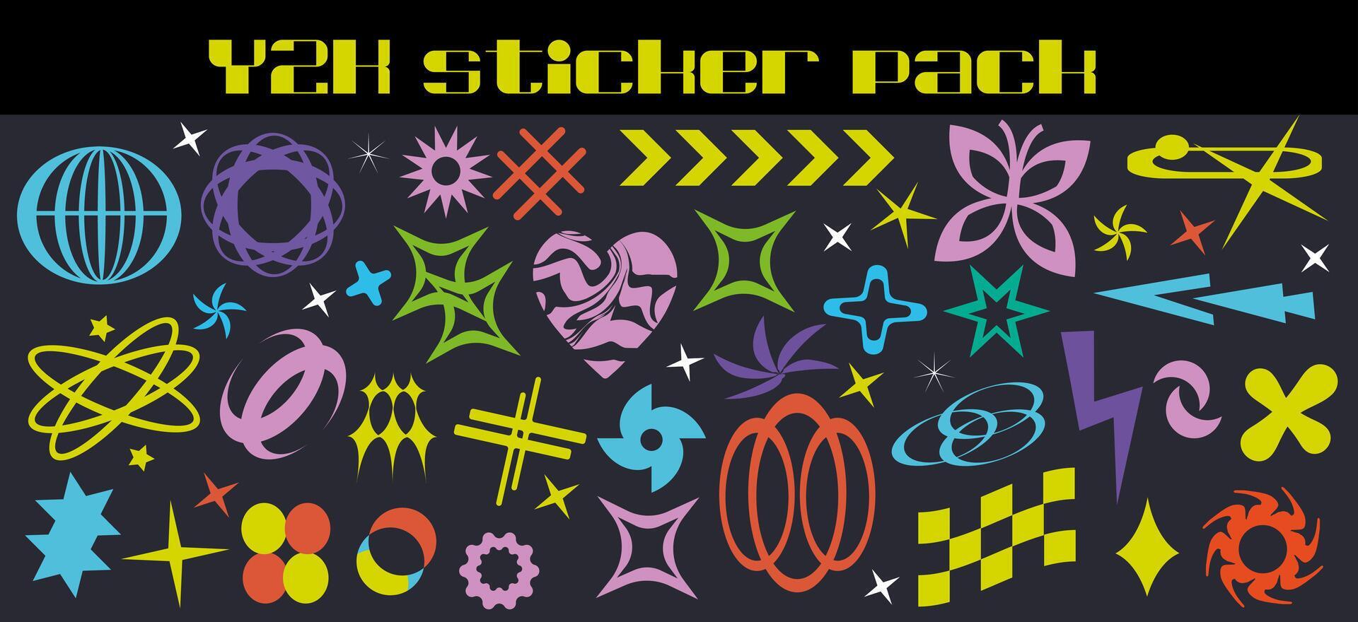 Y2K icon set. Retro futuristic elements for design. Collection of abstract modern graphic ...