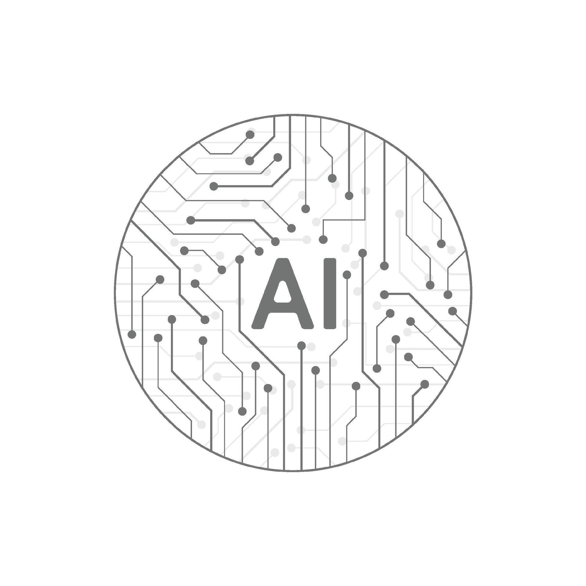 Artificial intelligence circuit line style. Machine learning design. Smart network digital ...