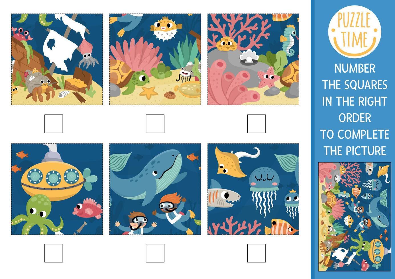 under the sea activity. Ocean life complete the picture logic game with ...