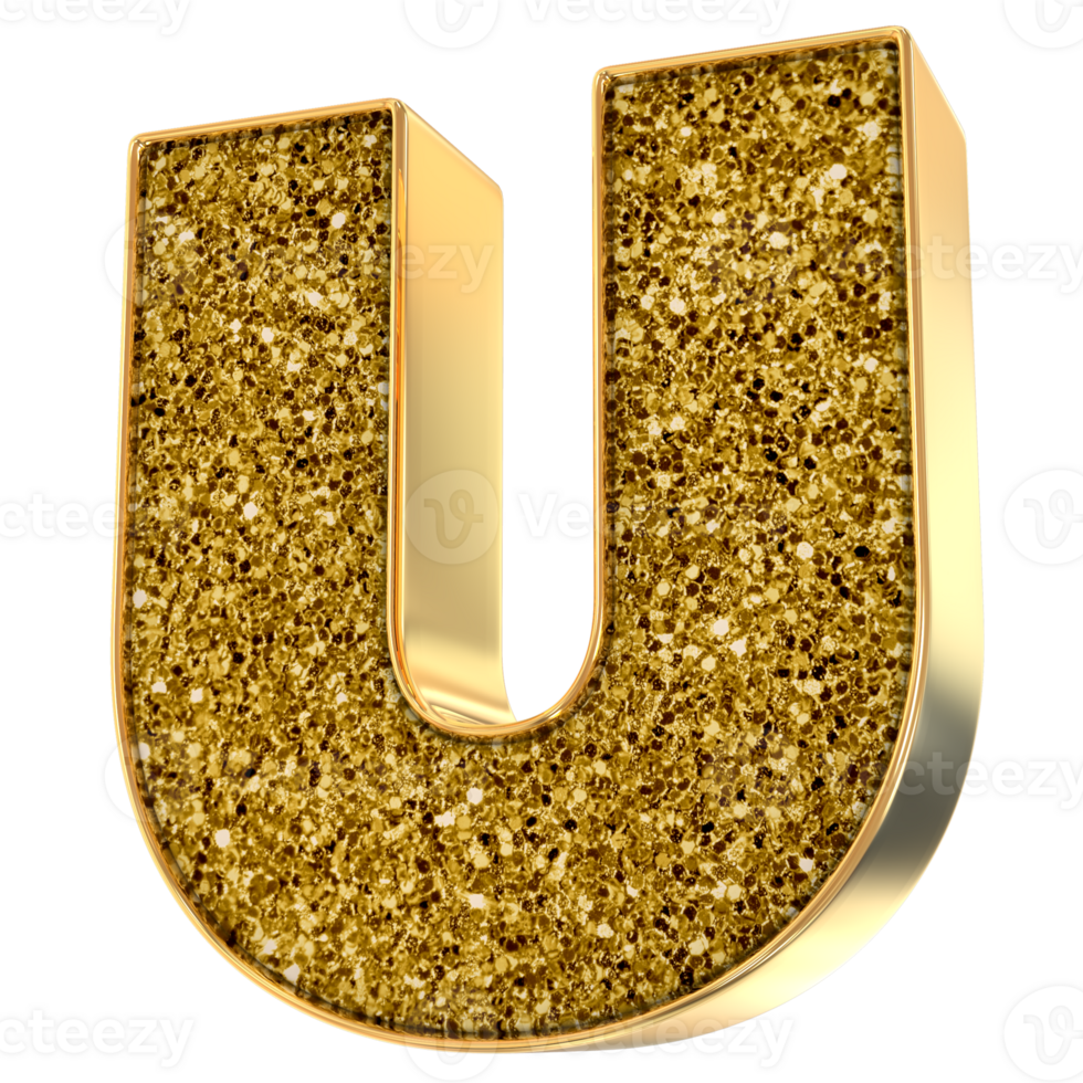 Gold U Letter 3D Render 43198453 PNG