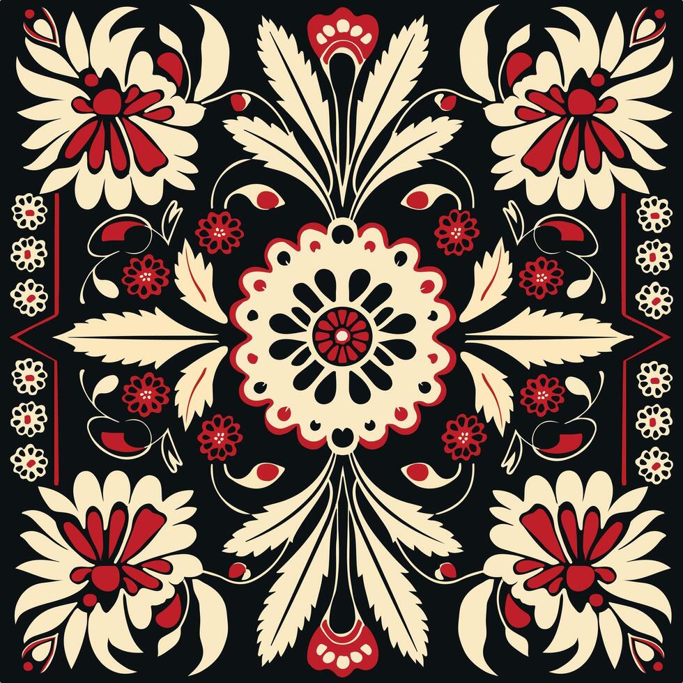Ukrainian national ornament square composition, black and red ethnic ...