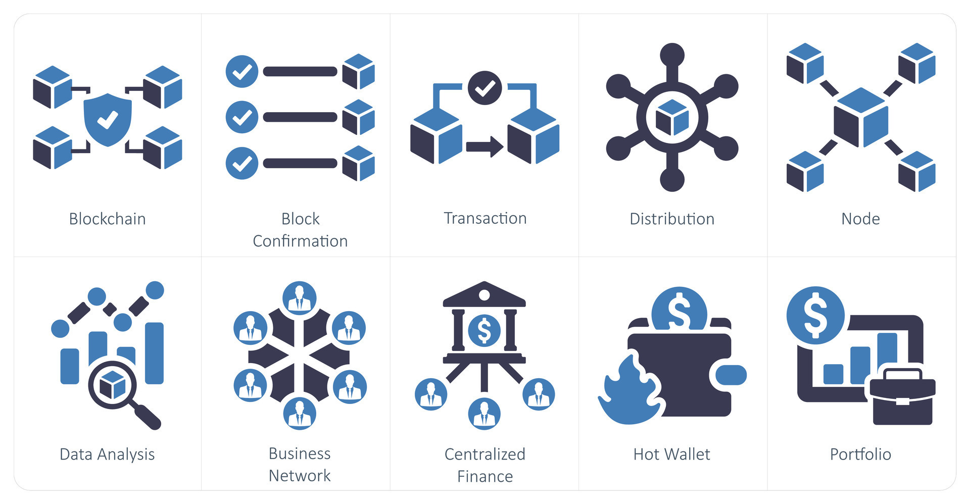 A Set Of 10 Blockchain Icons As Blockchain Block Confirmation