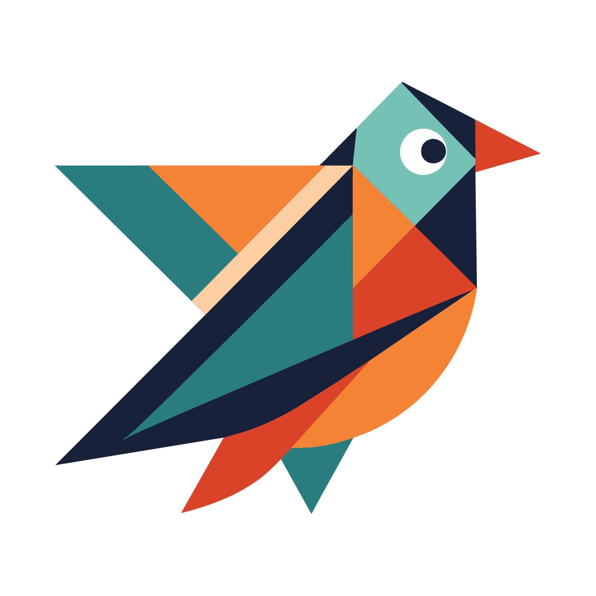 Vibrant Bird Sitting On Top Of Plain White Surface Abstract Geometric Representation Of A Bird