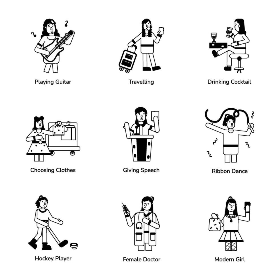 Bundle Of Women Characters Glyph Icons 43229326 Vector Art At Vecteezy