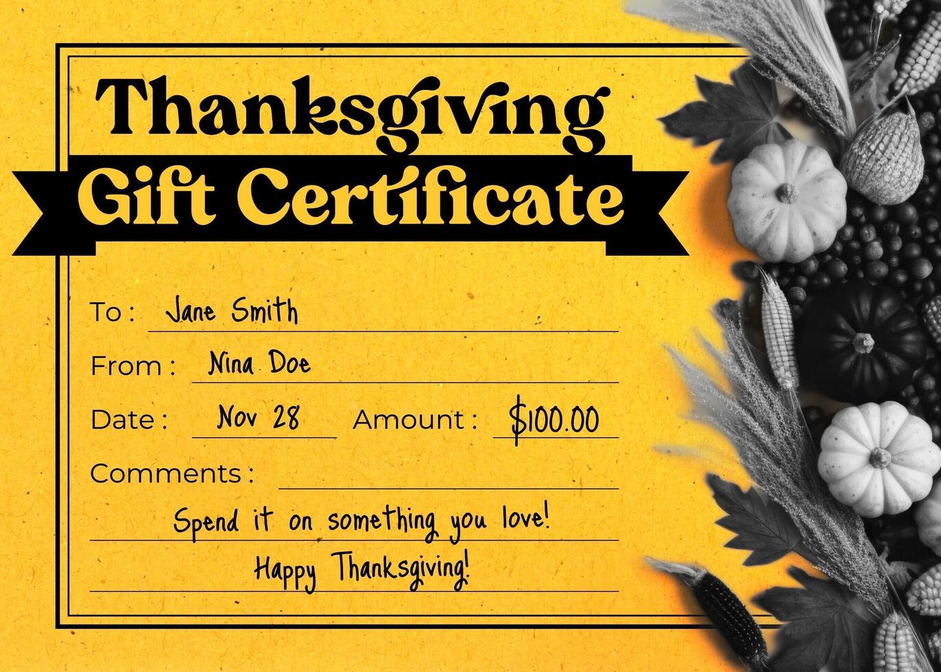 Thanksgiving Certificate Award Template