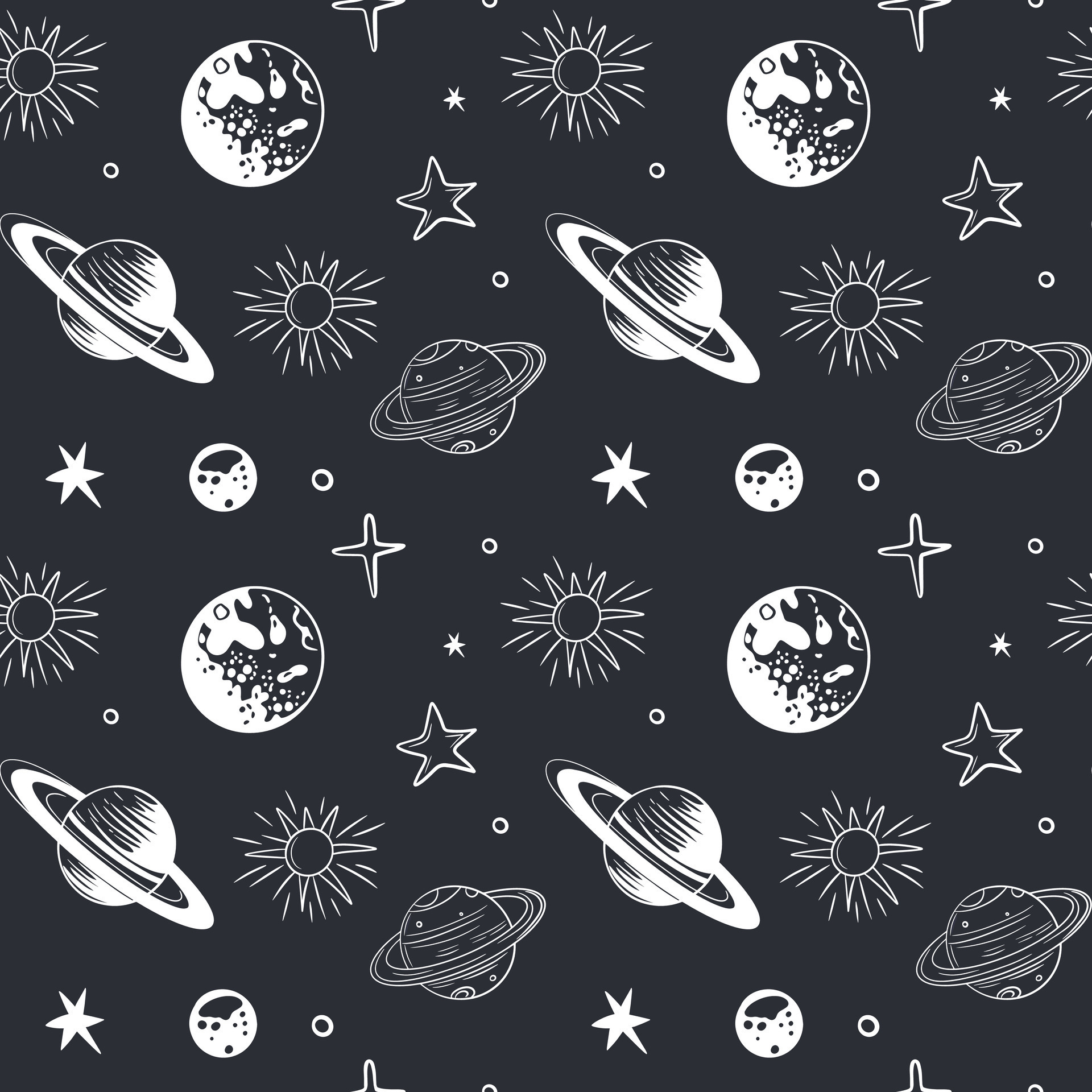 Monochrome seamless pattern with planets and stars. Space background ...