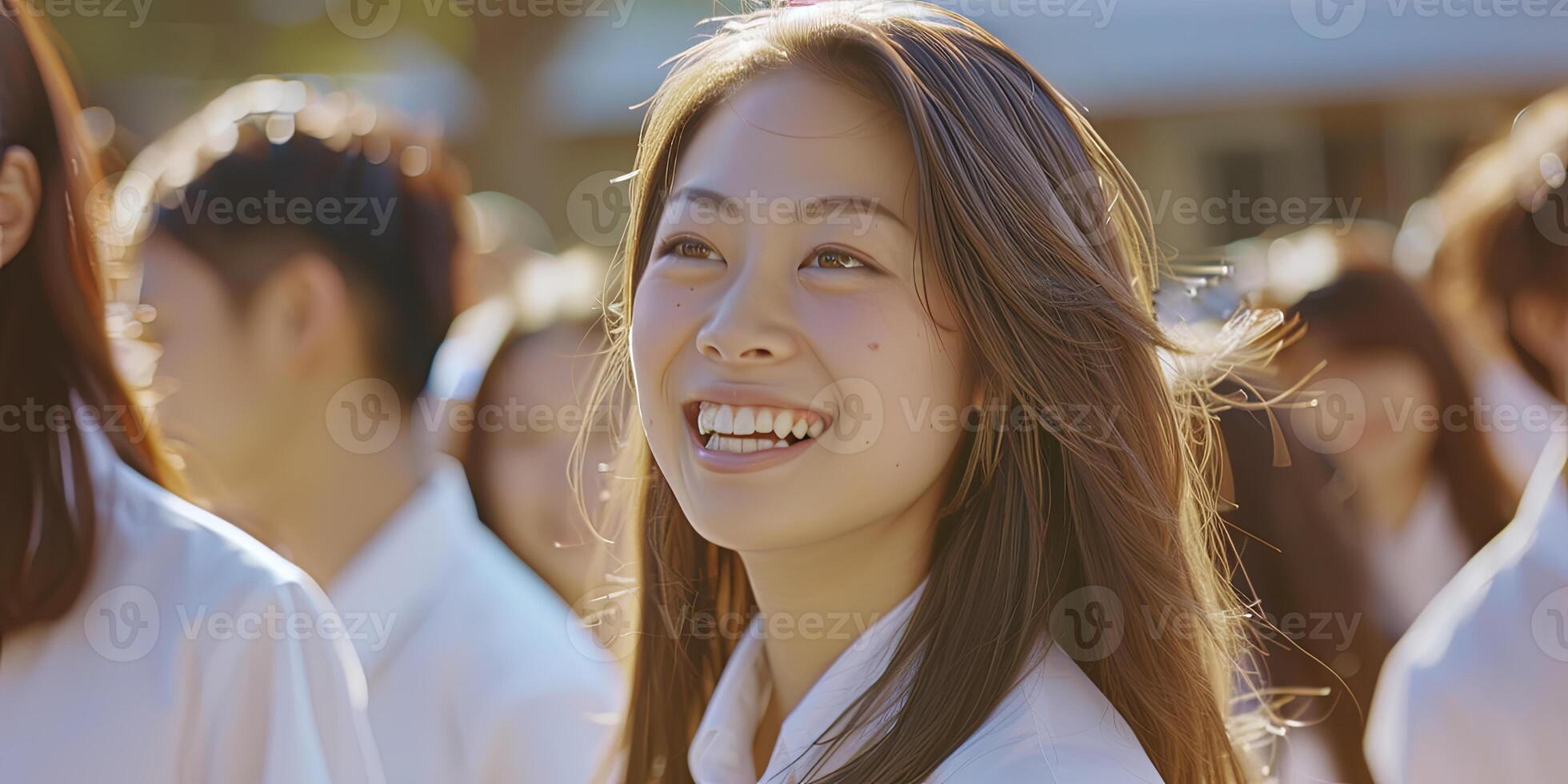 A Beautiful Japanese Woman With Long Hair And Big Eyes Smiles 43236366