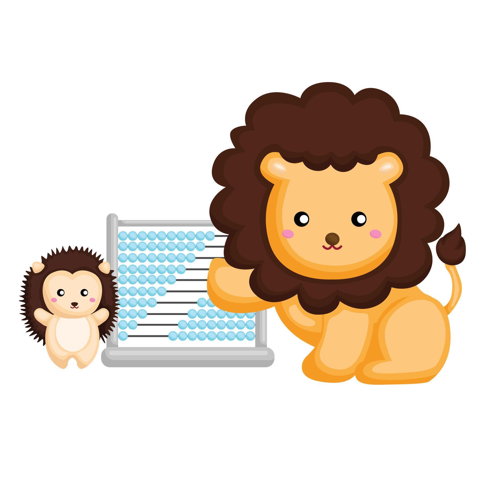 Cute Lion Animals and Mathematics Lesson Cartoon Illustration Clipart ...
