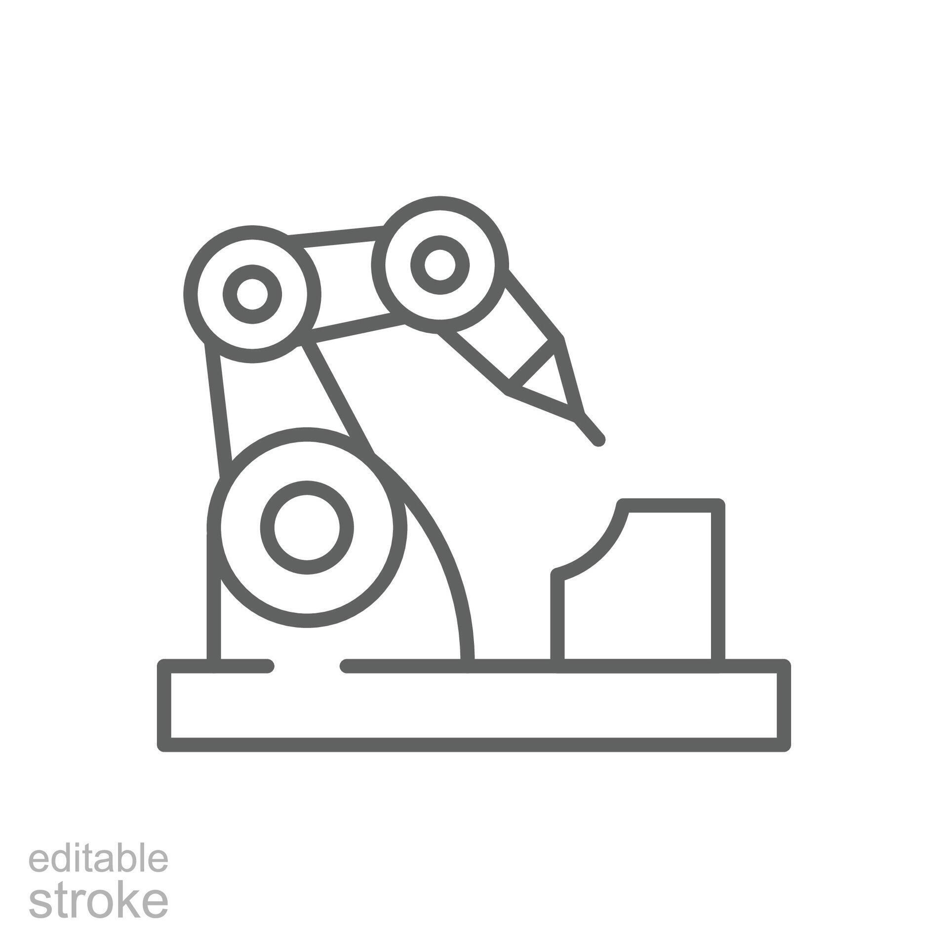 Mechanical arm icon. Simple outline style. Robotic hand manipulator, computer, construction ...