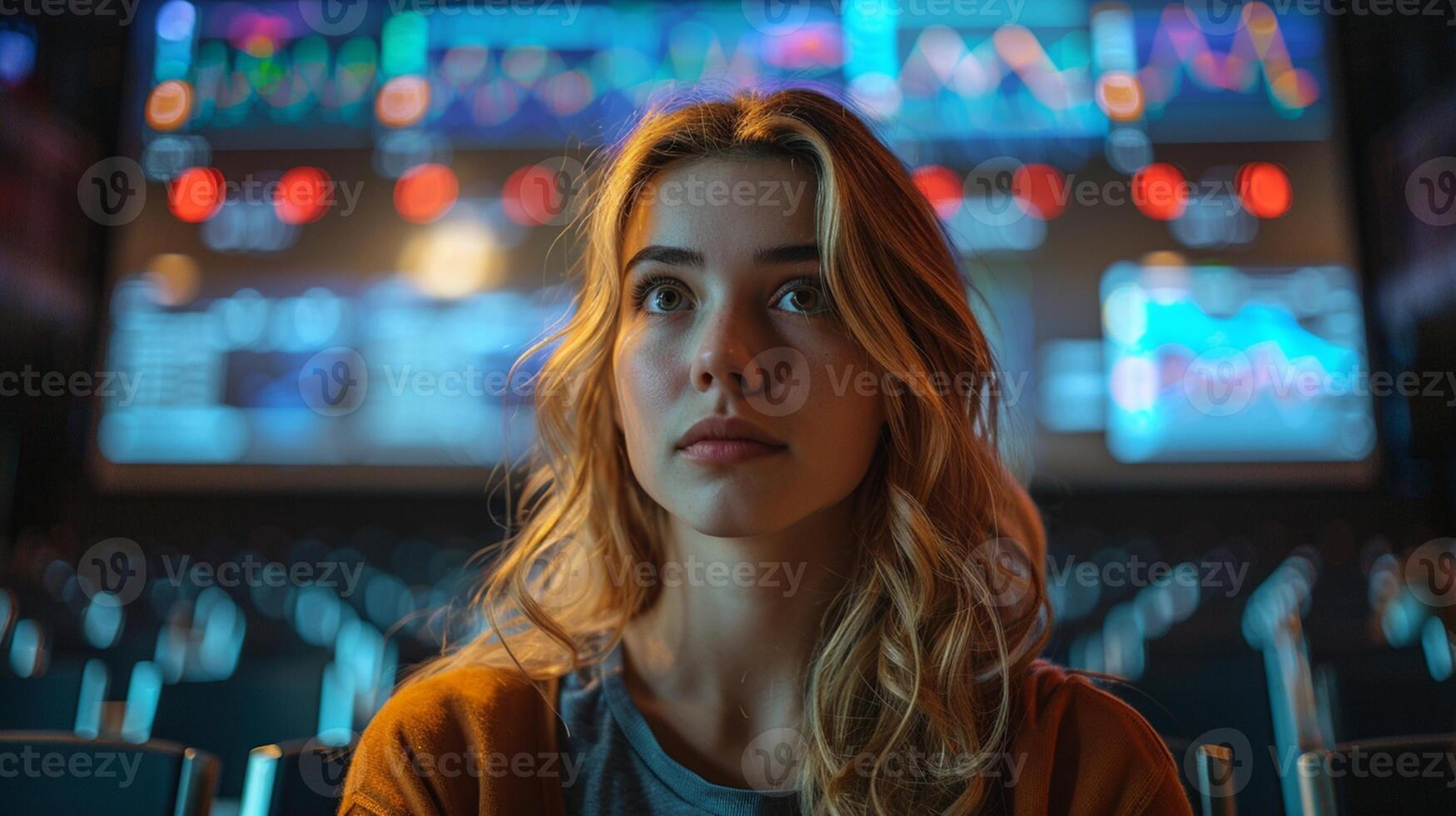 Casual Woman Analyzing Data Science In Office With Data Visualization