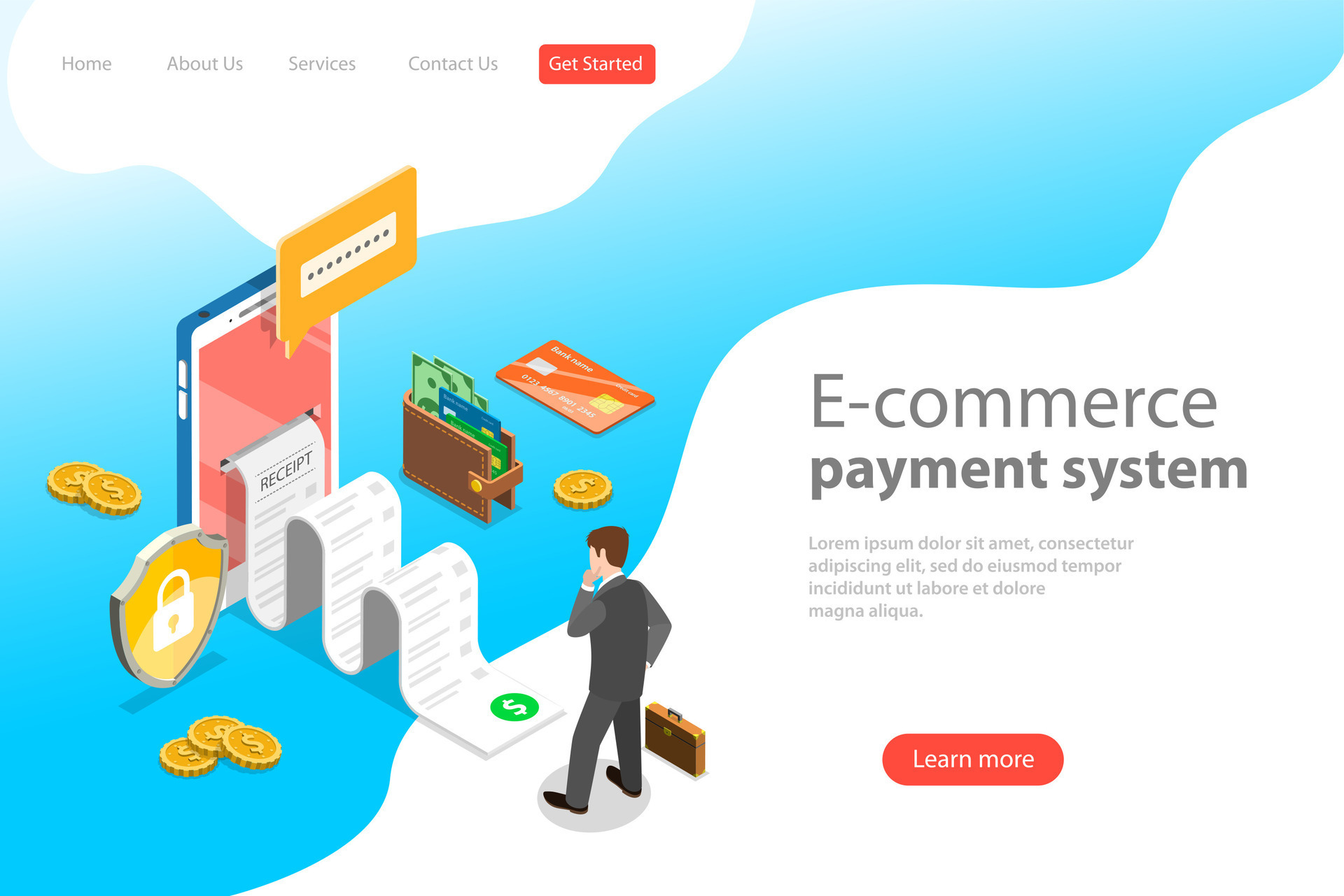 Flat isometric landing page template of e-commerce payment system ... Flat isometric landing page template of e-commerce payment system ...