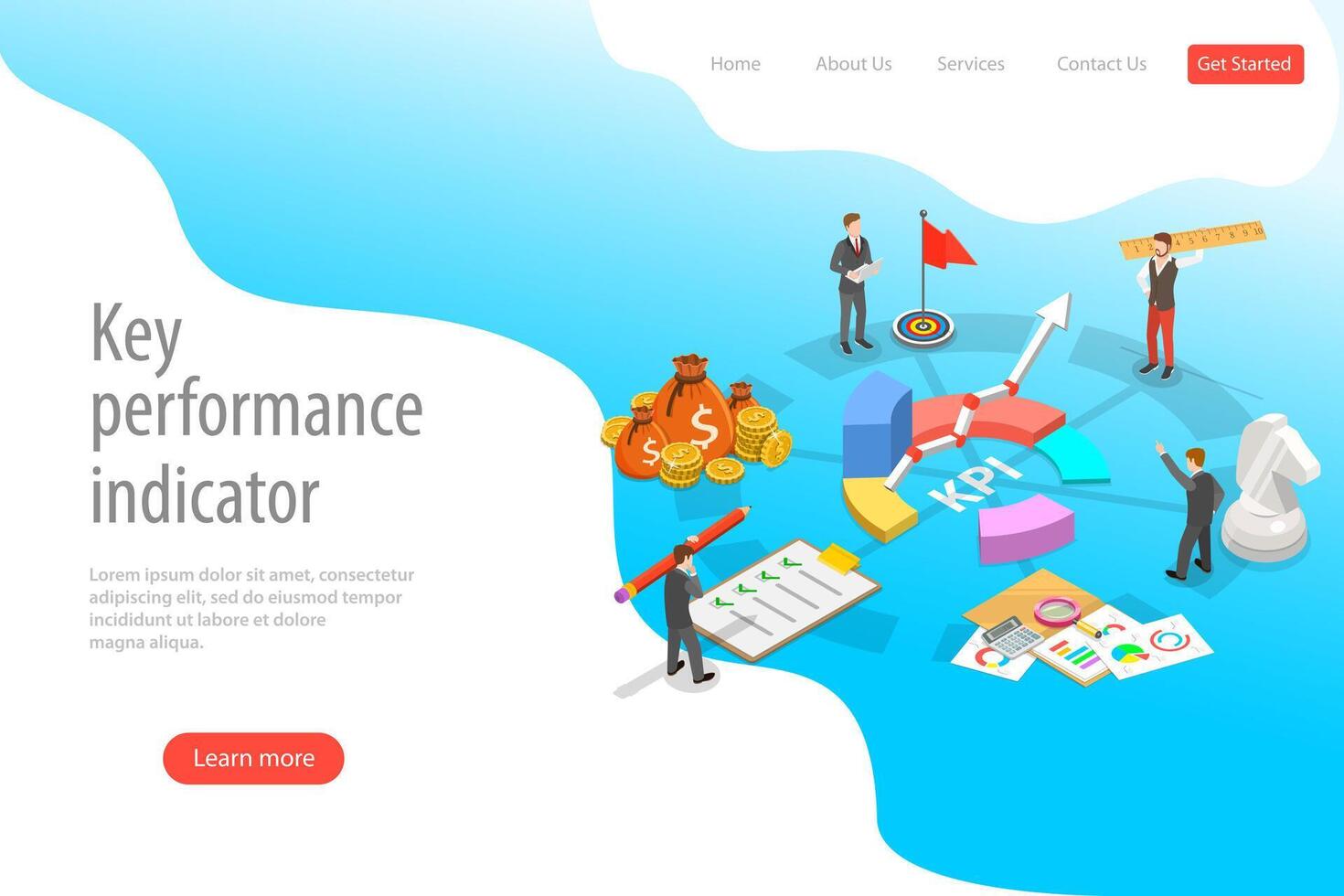 Key performance indicator flat isometric landing page template ... Key performance indicator flat isometric landing page template ...