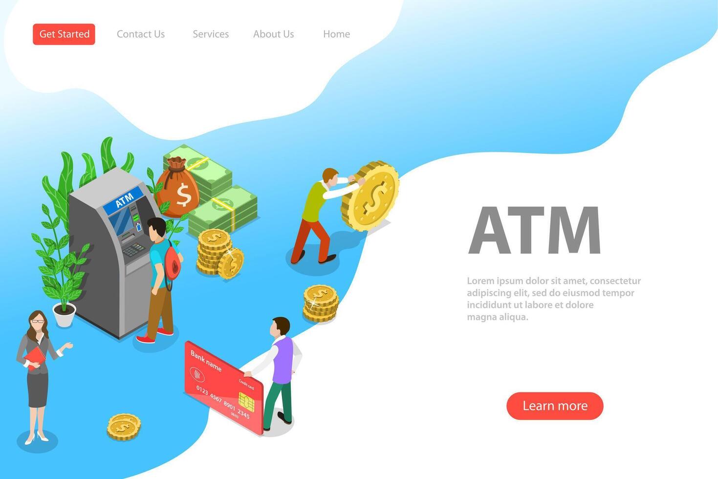Isometric Flat Landing Page Template Of Atm Bank Card 43247327 Vector Art At Vecteezy