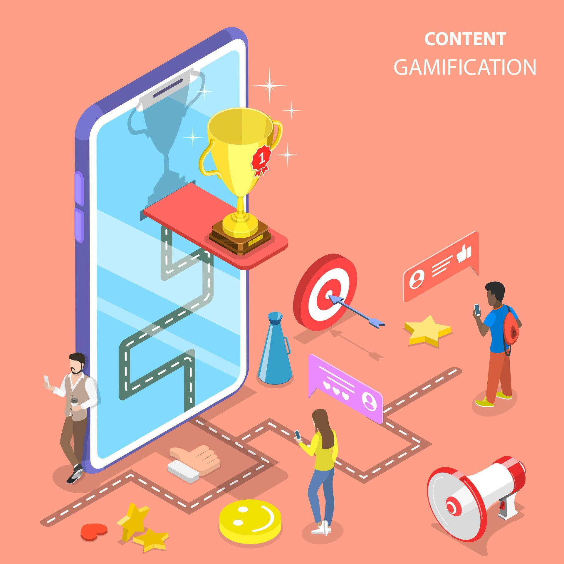Isometric flat concept of gamification, interactive content. 43247381 Vector Art at Vecteezy