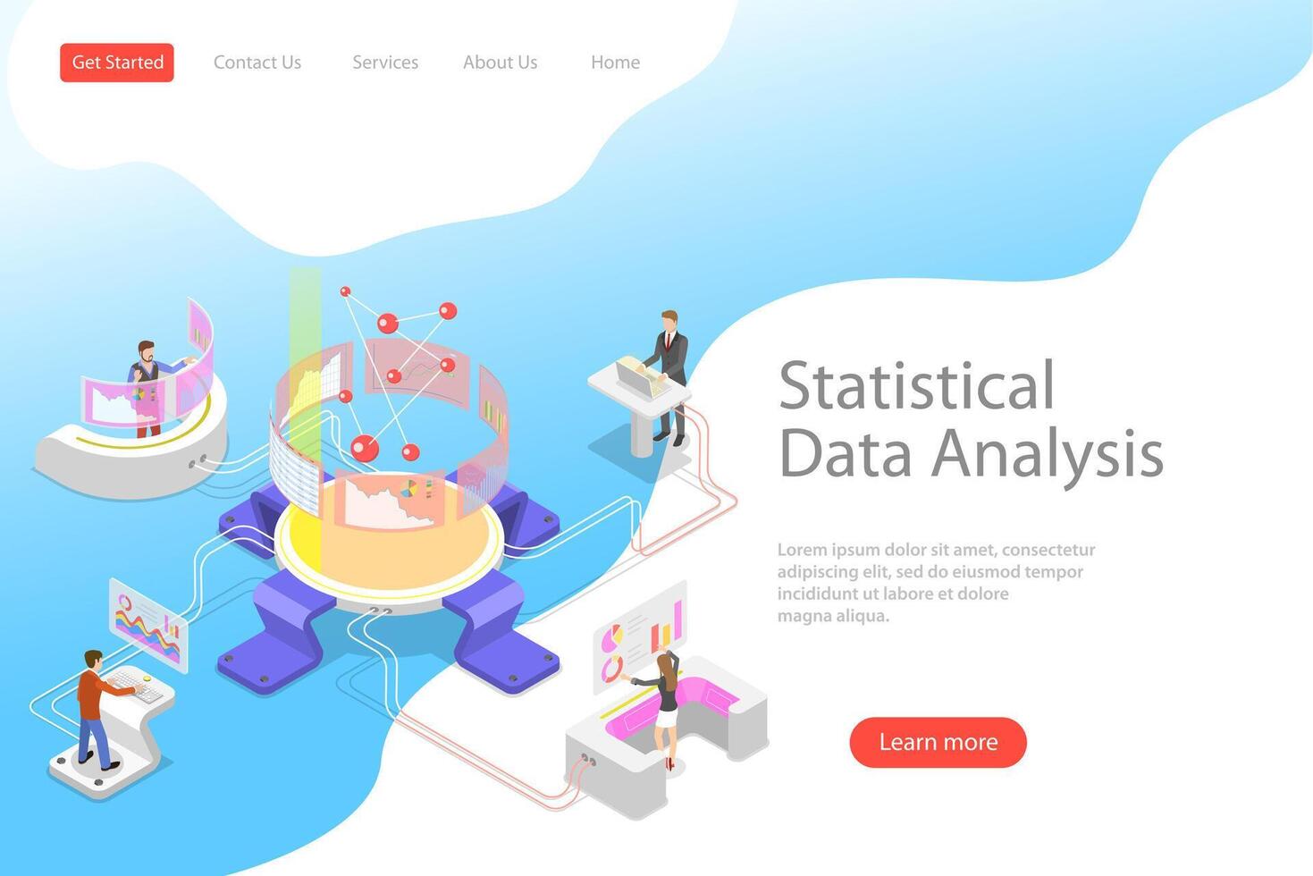Flat isometric landing page template of statictical data analysis ...