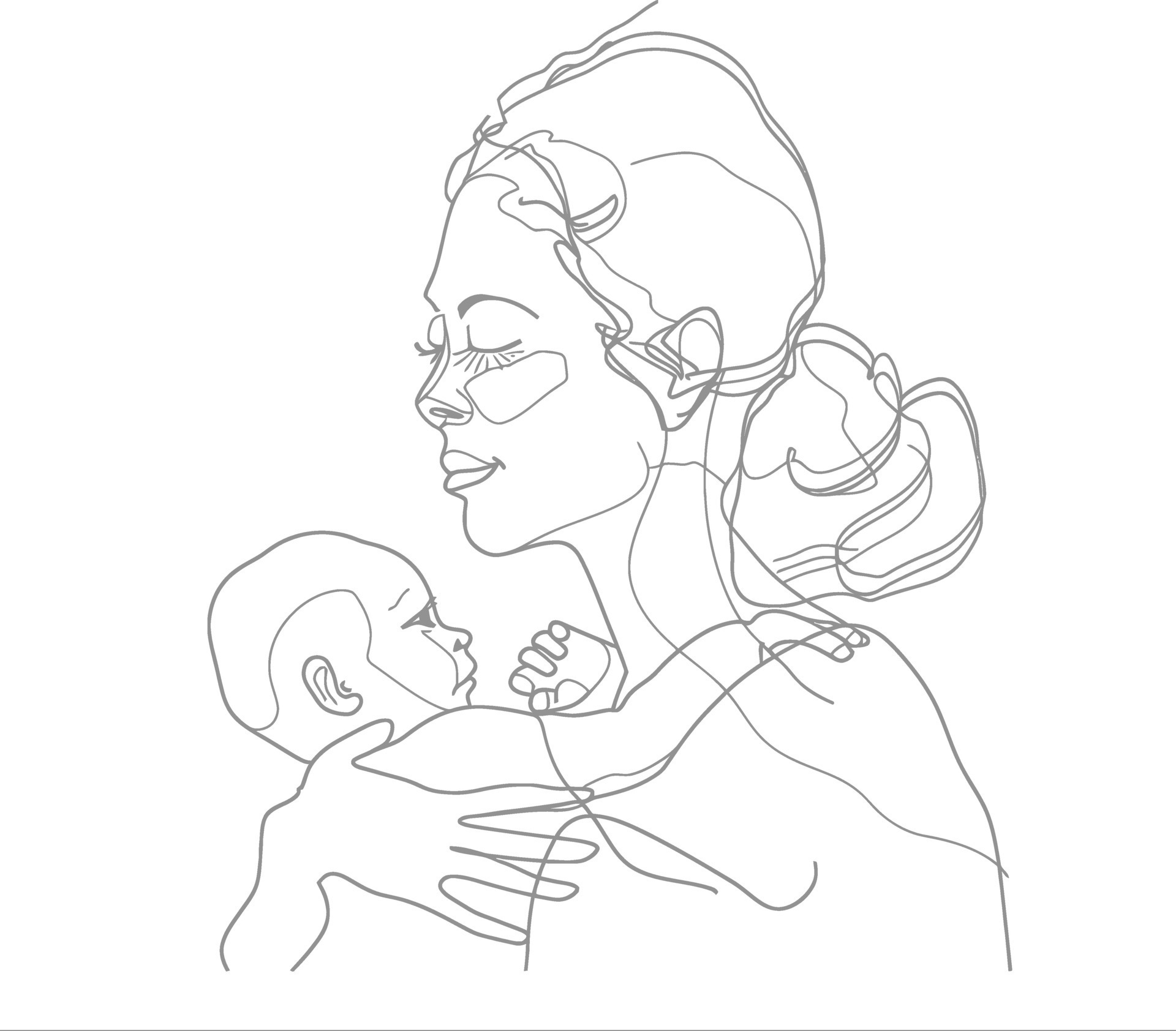 One continuous line drawing of mother holding baby black color only ...
