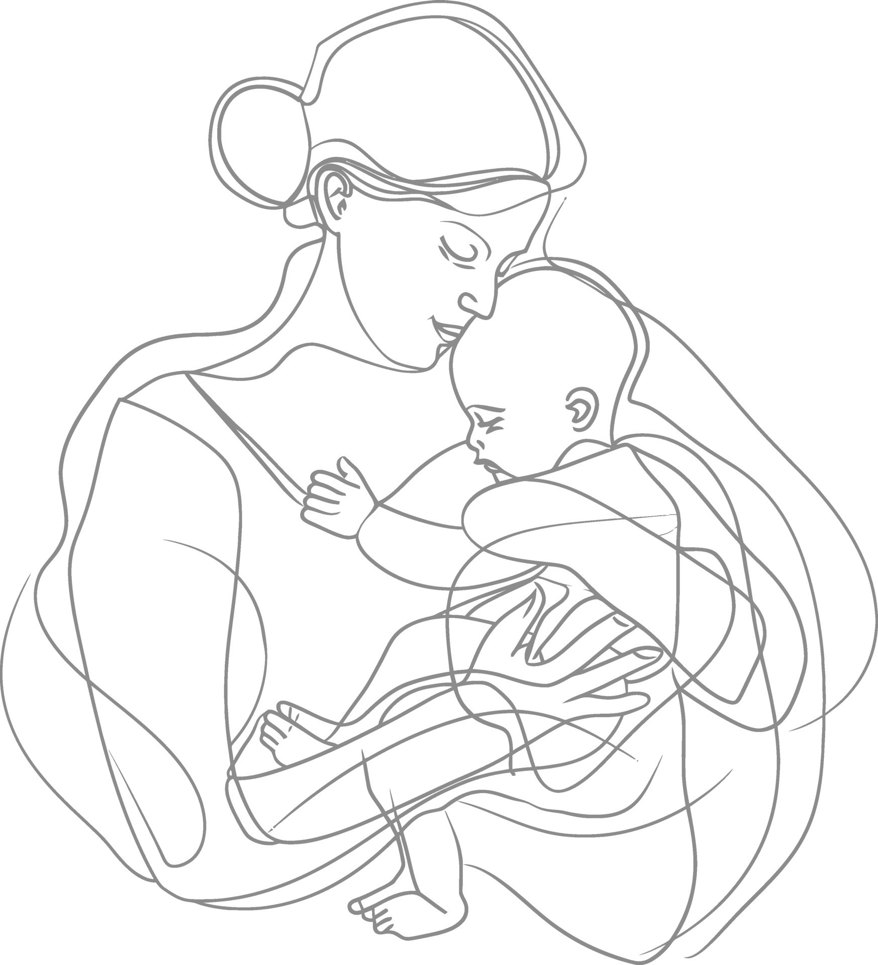 One continuous line drawing of mother holding baby black color only ...