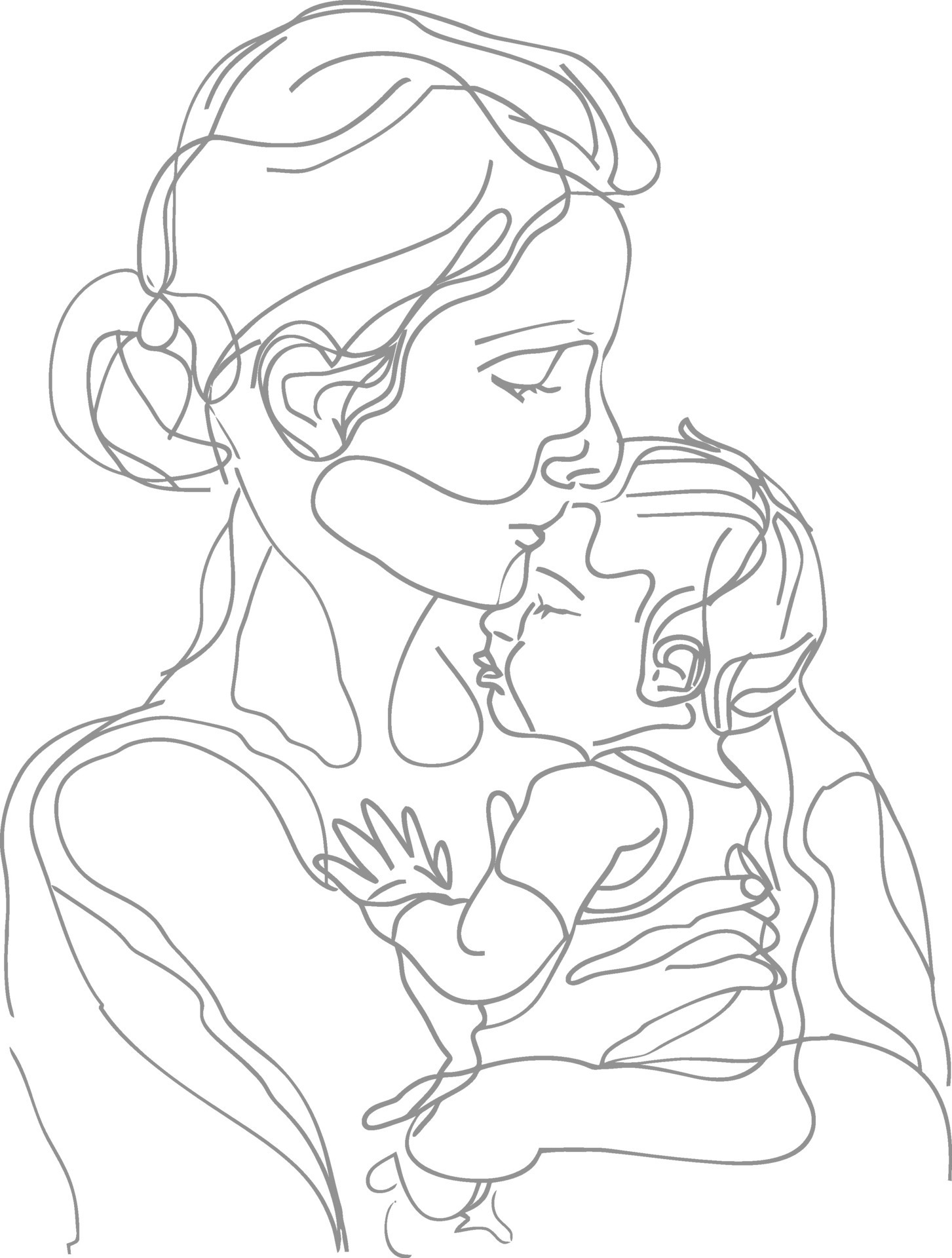 One continuous line drawing of mother holding baby black color only ...