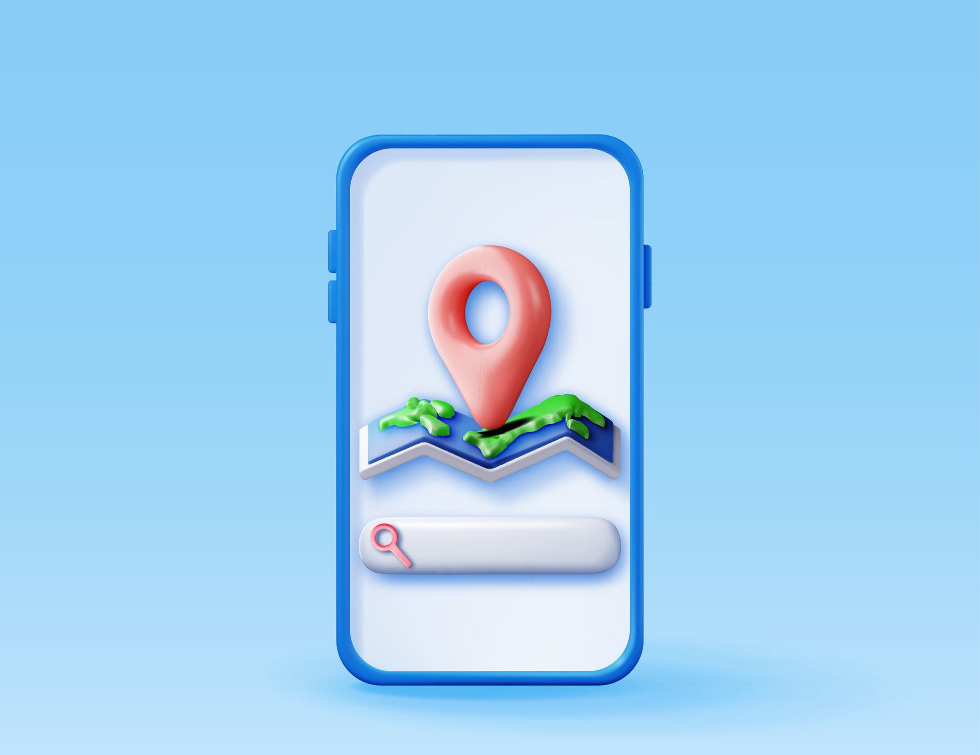 3d Location Folded Paper Map Search Bar And Pin On Mobile Phone Red