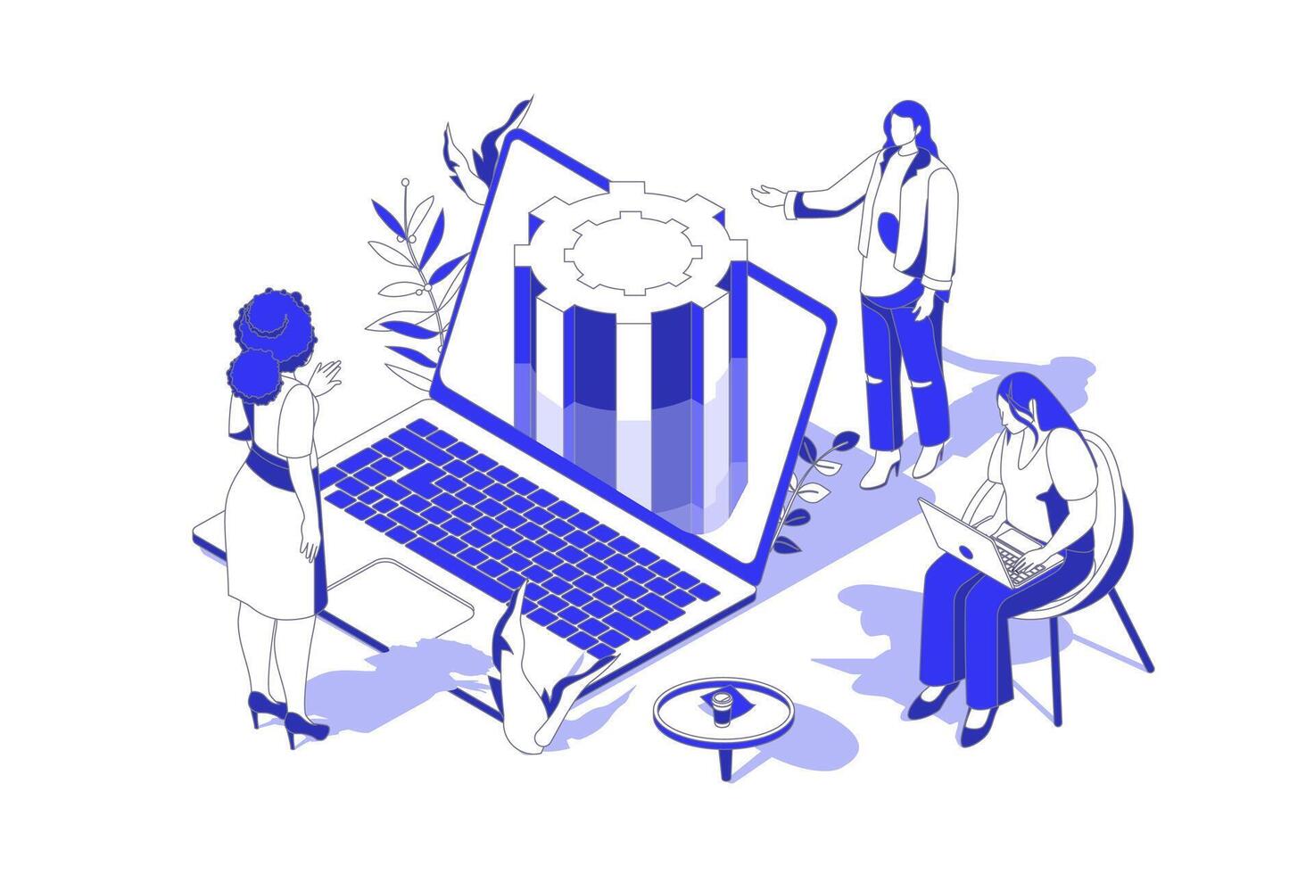 Developer team 3d isometric concept in isometry graphic design for web. People scene with ...