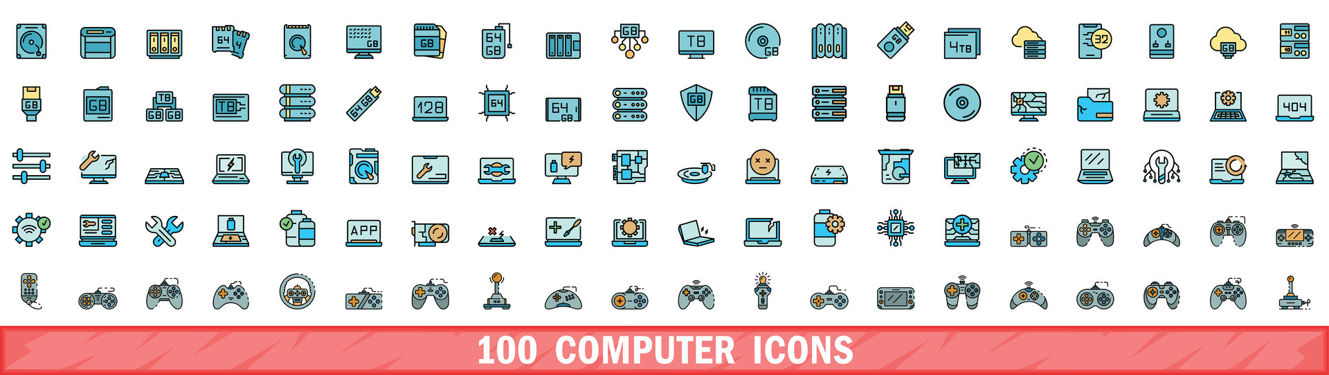 100 computer icons set, color line style 43296296 Vector Art at Vecteezy